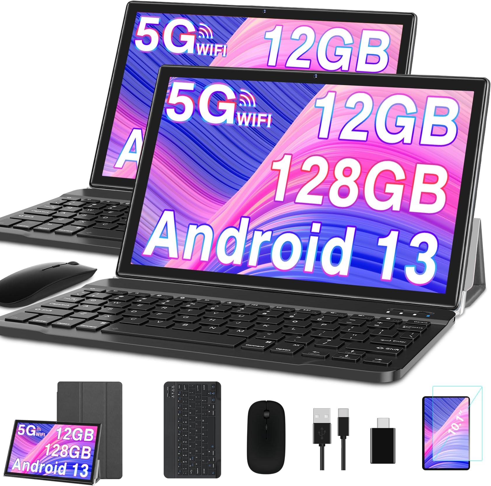 OUZRS Android 13 Tablette Tactile 10 Pouces, 12Go RAM, 128Go ROM(TF 1TB ...