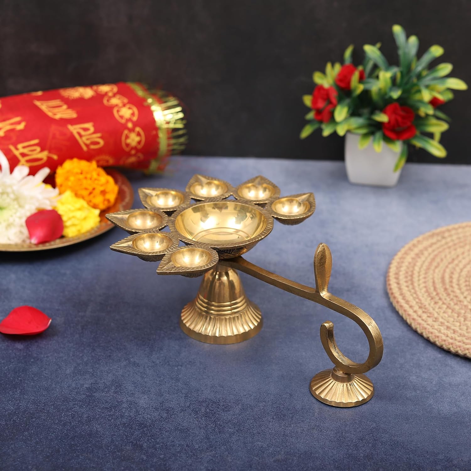 Buy Brass Sapt Aarti Diya Oil Lamp Sapt aarti Jyoti Puja Diya Online at ...