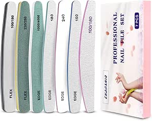 CHANSHIN Nail Files,7pcs Professional Nail File Set Double Sided Grit ...