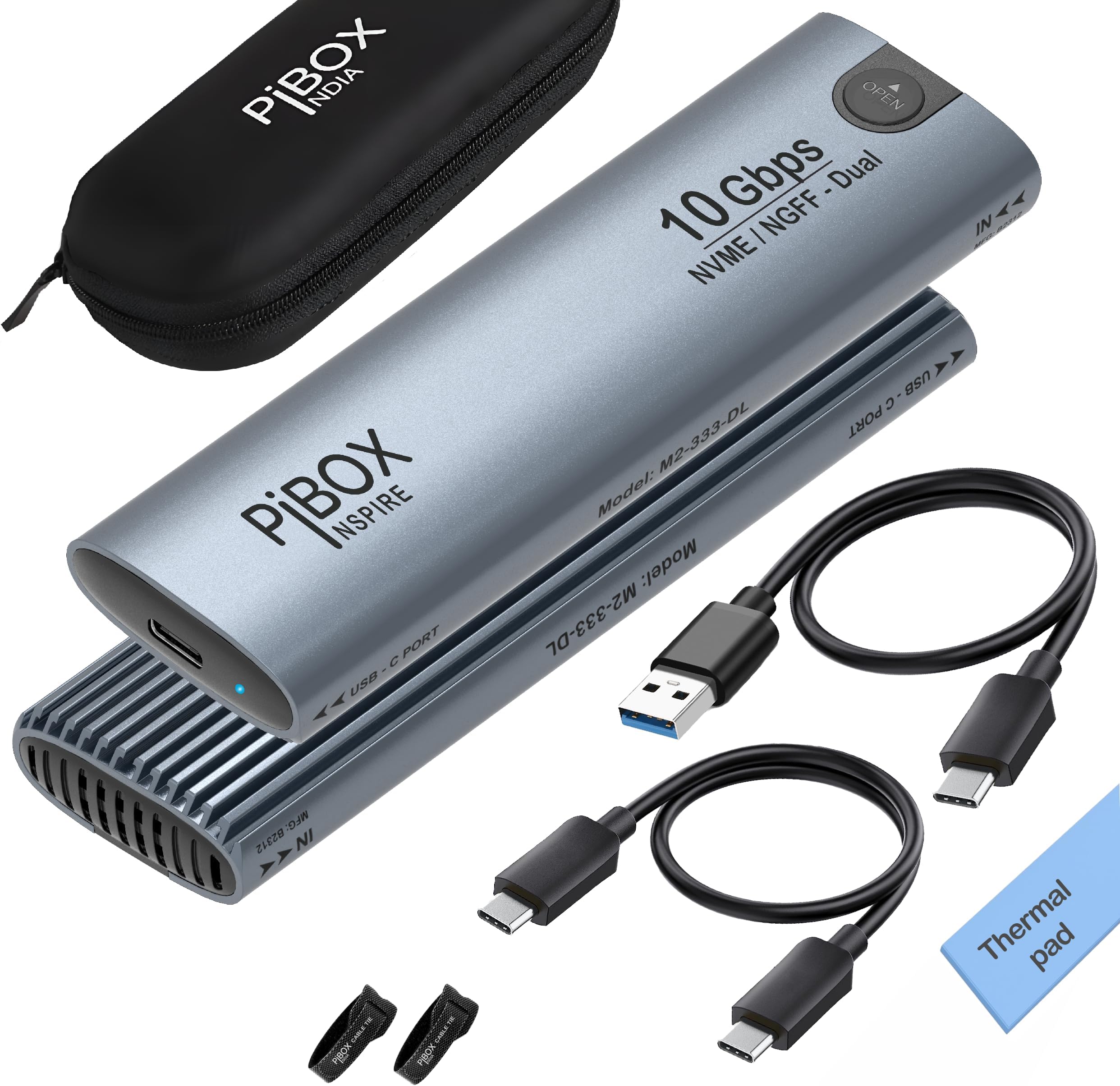 NVME M2 Enclosure, PiBOX India NVMe/NGFF SATA Dual Protocol SSD Enclosure - USB 3.2 10Gbps, Tool ...