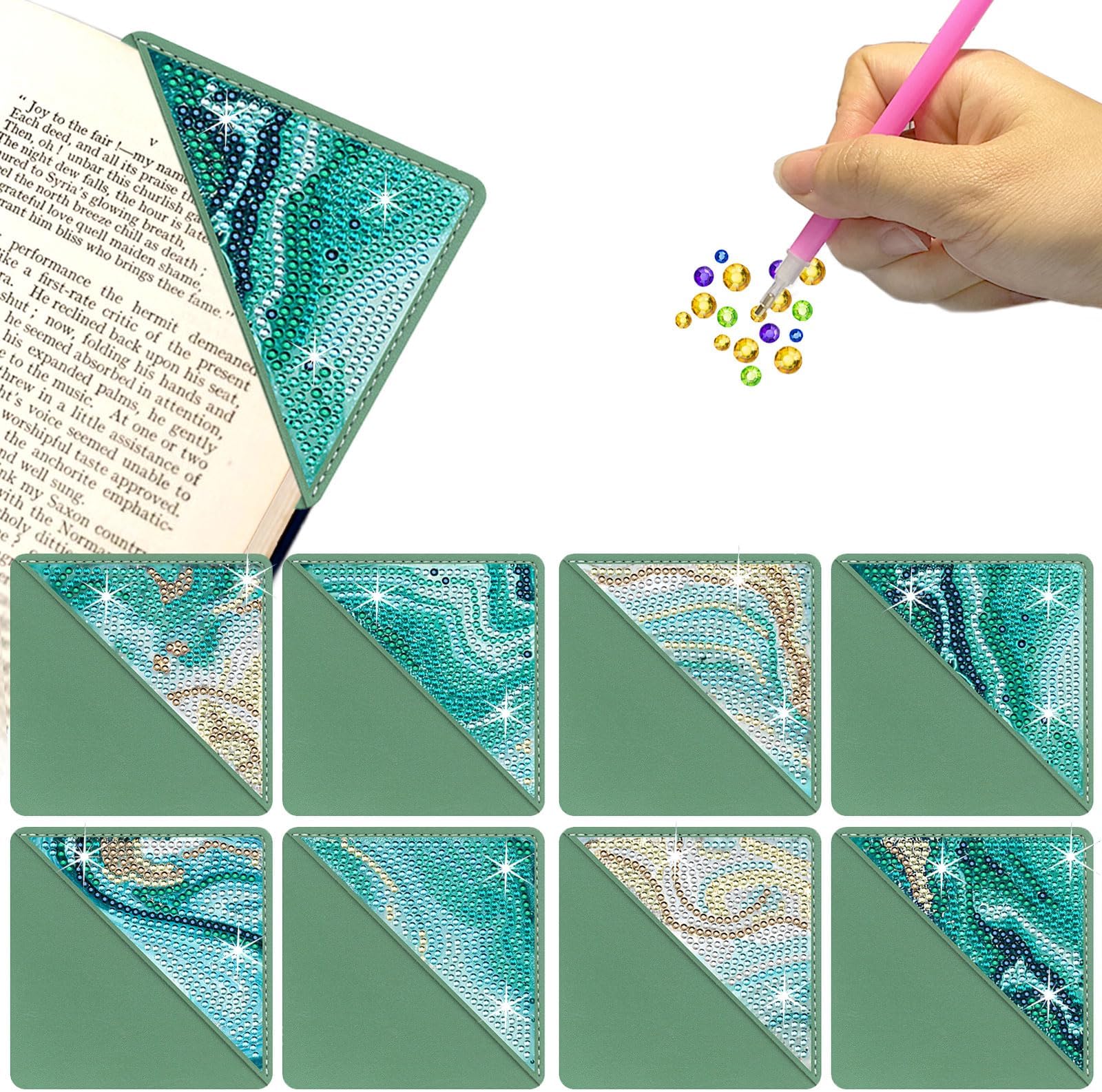 Amazon.com: SAVITA 8pcs Diamond Artistic Painting Corner Bookmarks, PU ...