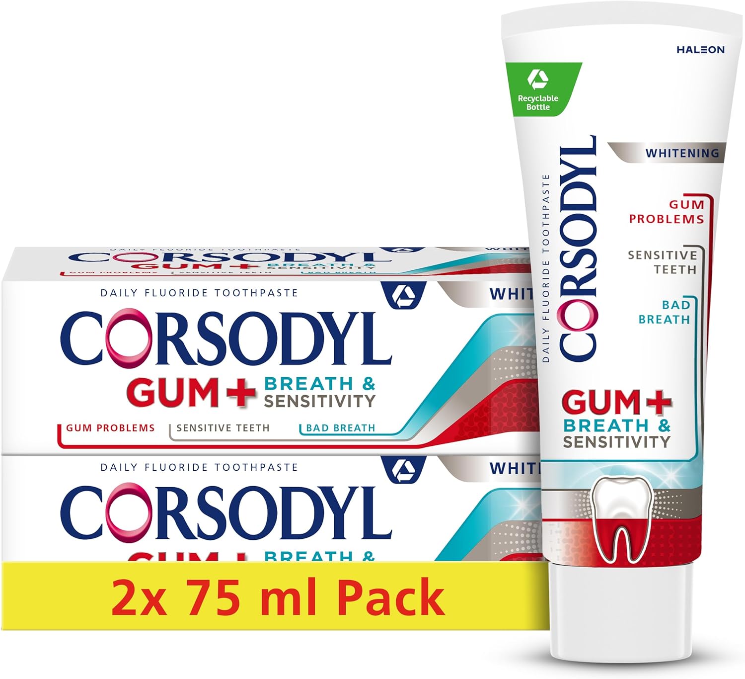 Corsodyl Toothpaste Gum+ Breath & Sensitivity, Whitening Toothpaste ...