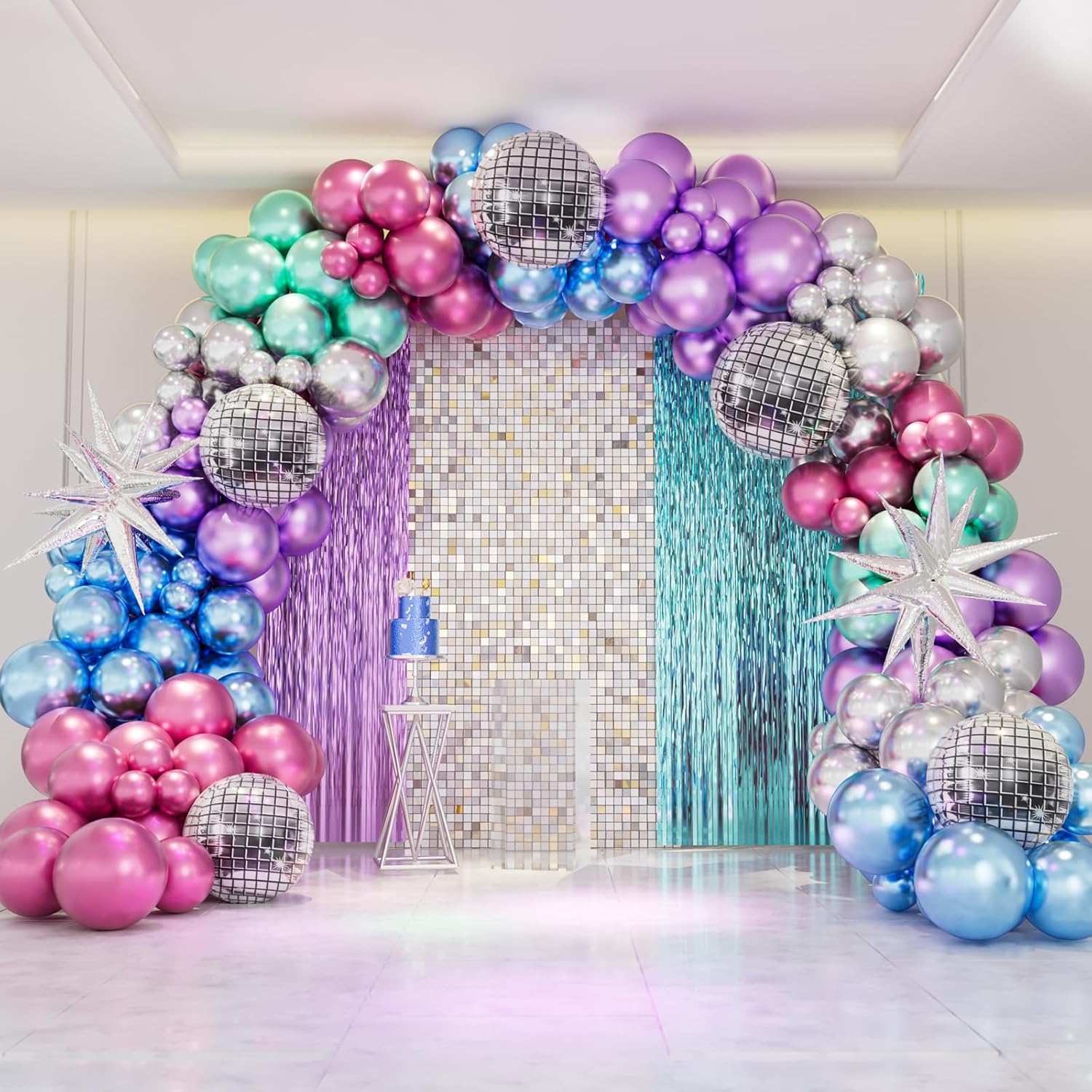 Amazon.com: WOZOZOW Disco Neon Balloons Arch Kit, Disco Ball Balloons ...