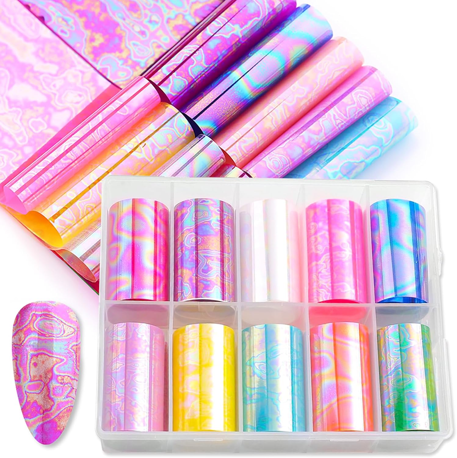 Amazon.com: HYWWPFLAY 10 Rolls Neon Nail Foil for Nail Art Holographic ...
