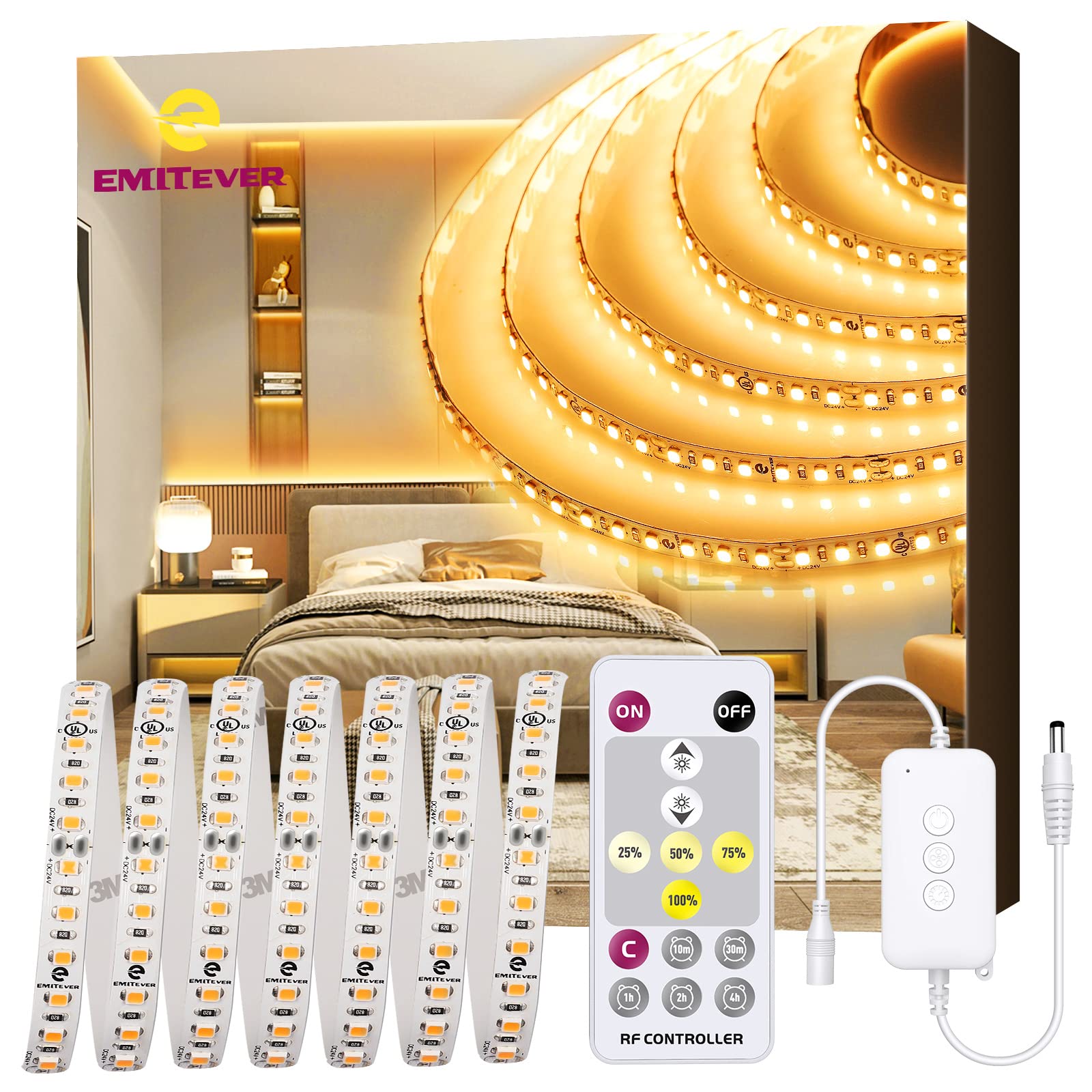 Amazon.com: EMITEVER LED Strip Lights 2700K Warm White, 25ft 24V Tape ...