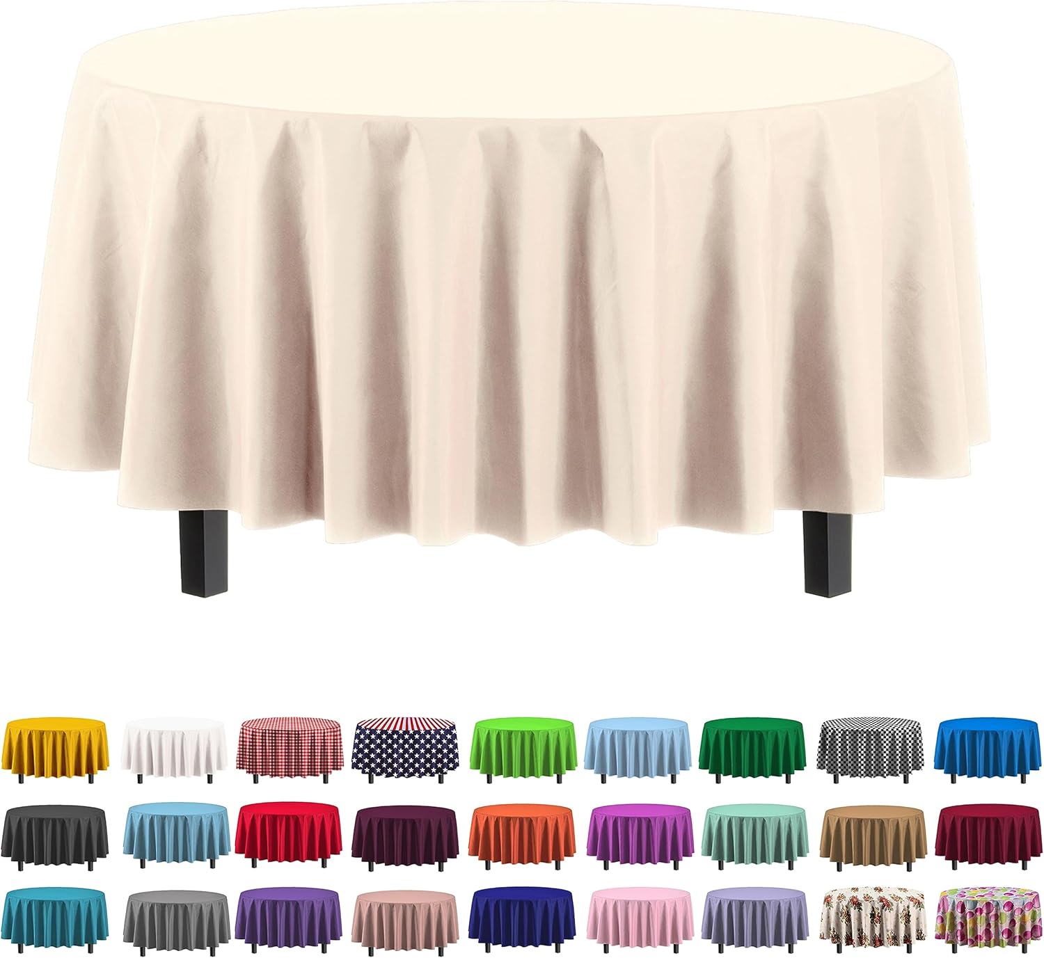 Amazon.com: Exquisite 4-Pack Ivory Plastic Table Cloth - 84-Inch Round ...