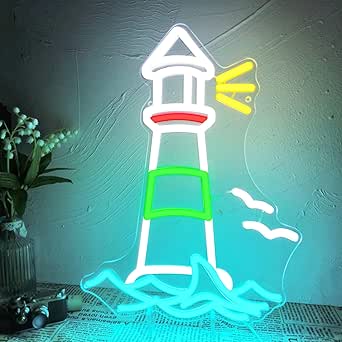 iPuppy Lighthouse Neon Sign for Wall Decor, USB Powered Lighthouse LED ...