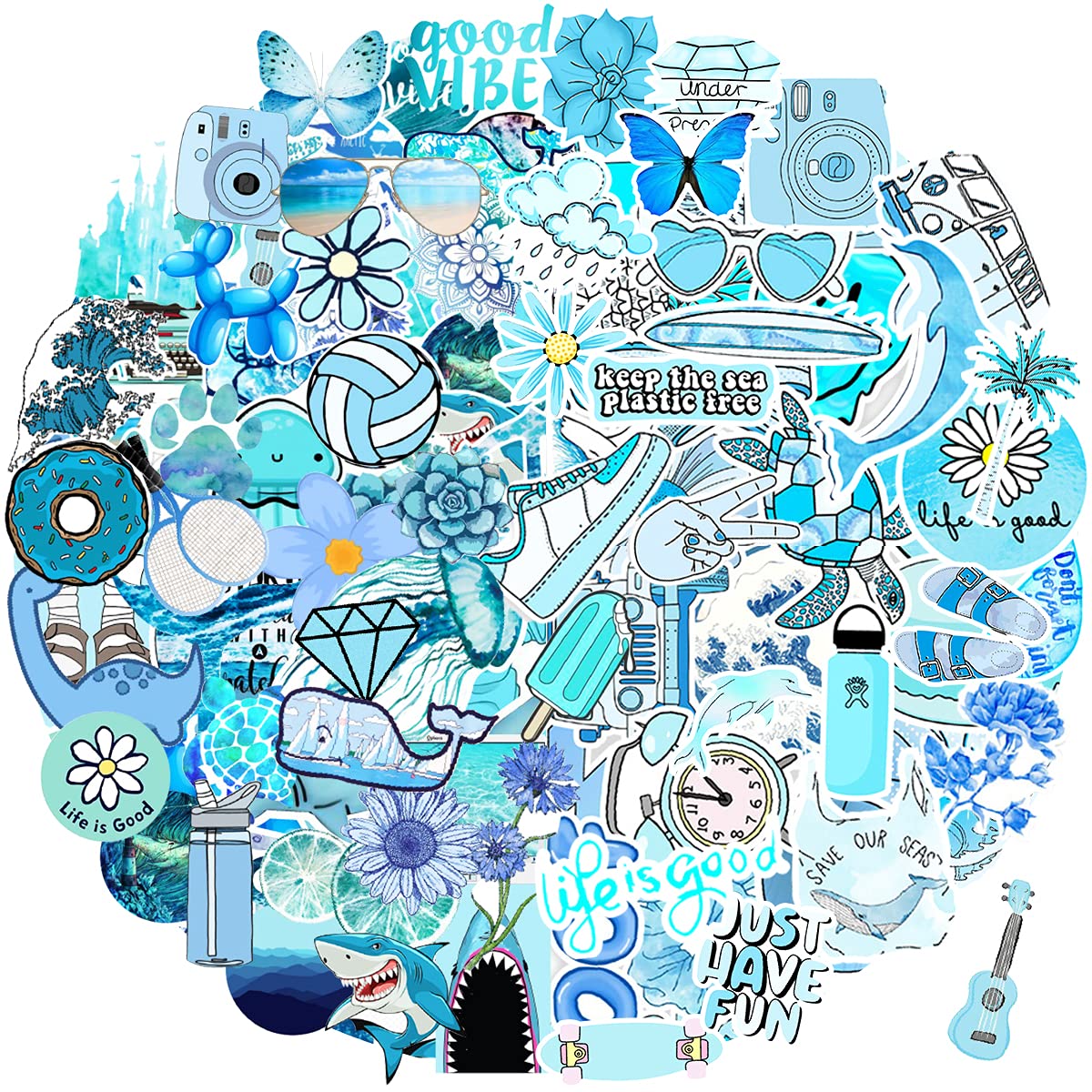 Blue Stickers 100 Pcs Blue Aesthetic Stickers For Water Bottles ...