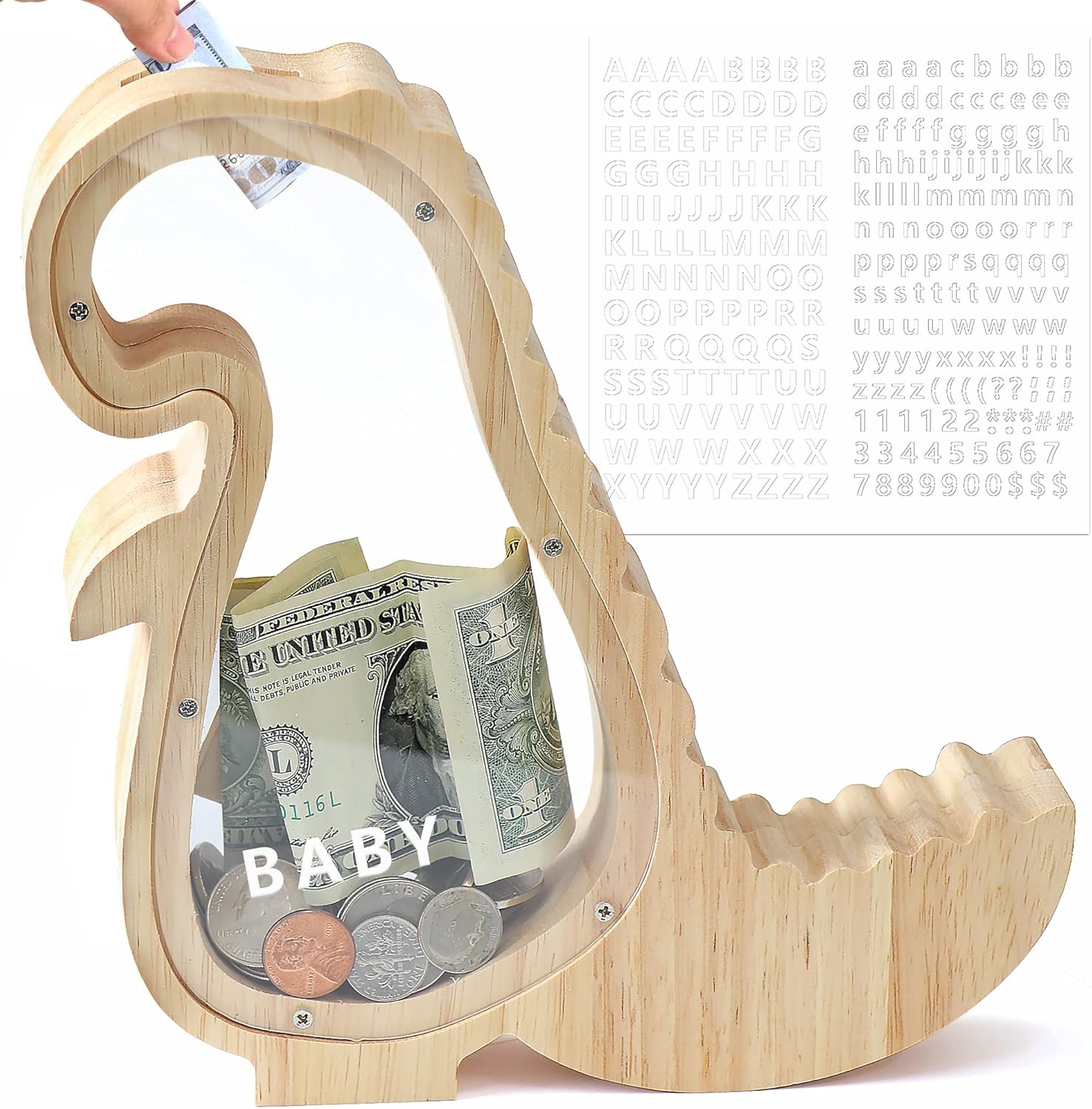 Amazon.com : DBPBToU Dinosaur Piggy Bank, Wooden Money Box for Kids ...