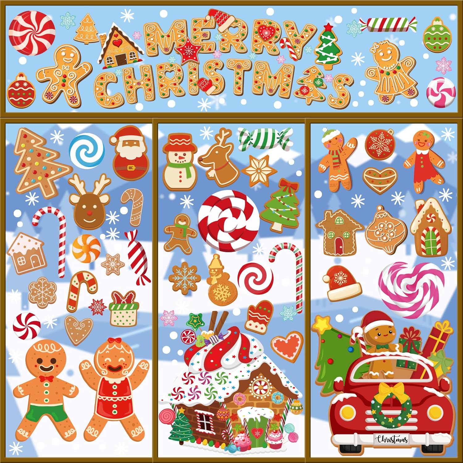 Amazon.com: XZENTIRA 288 PCS Gingerbread Window Clings Christmas Party ...