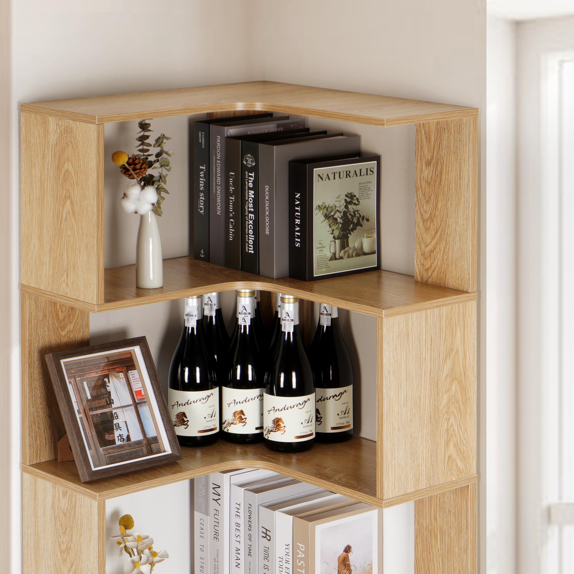 Snapklik.com : Mopam 5 Tier Corner Bookshelf 69 Tall L Shaped Bookcase ...