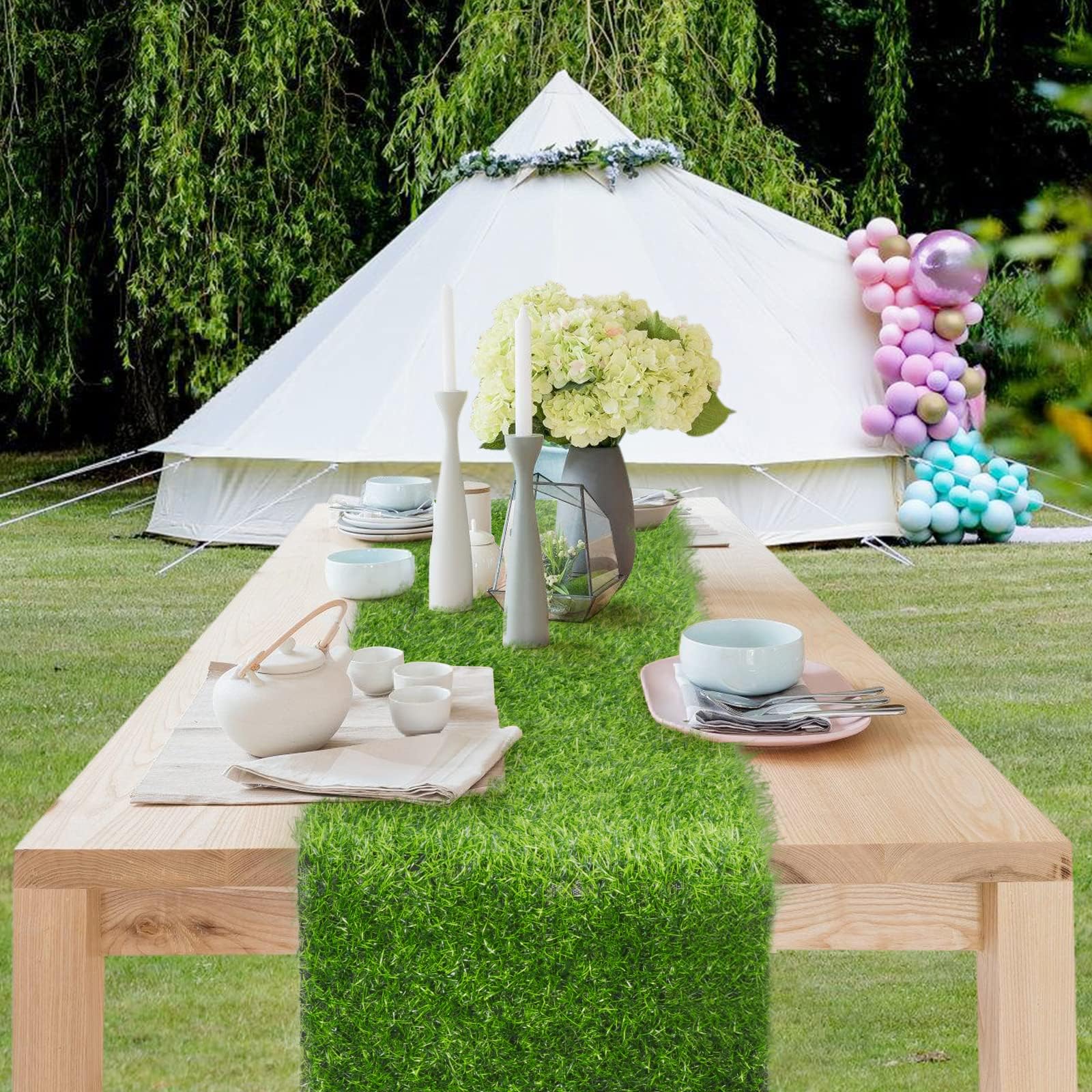 Amazon.com: Hooqict Artificial Grass Table Runner 12 x 36 Inch Reusable ...