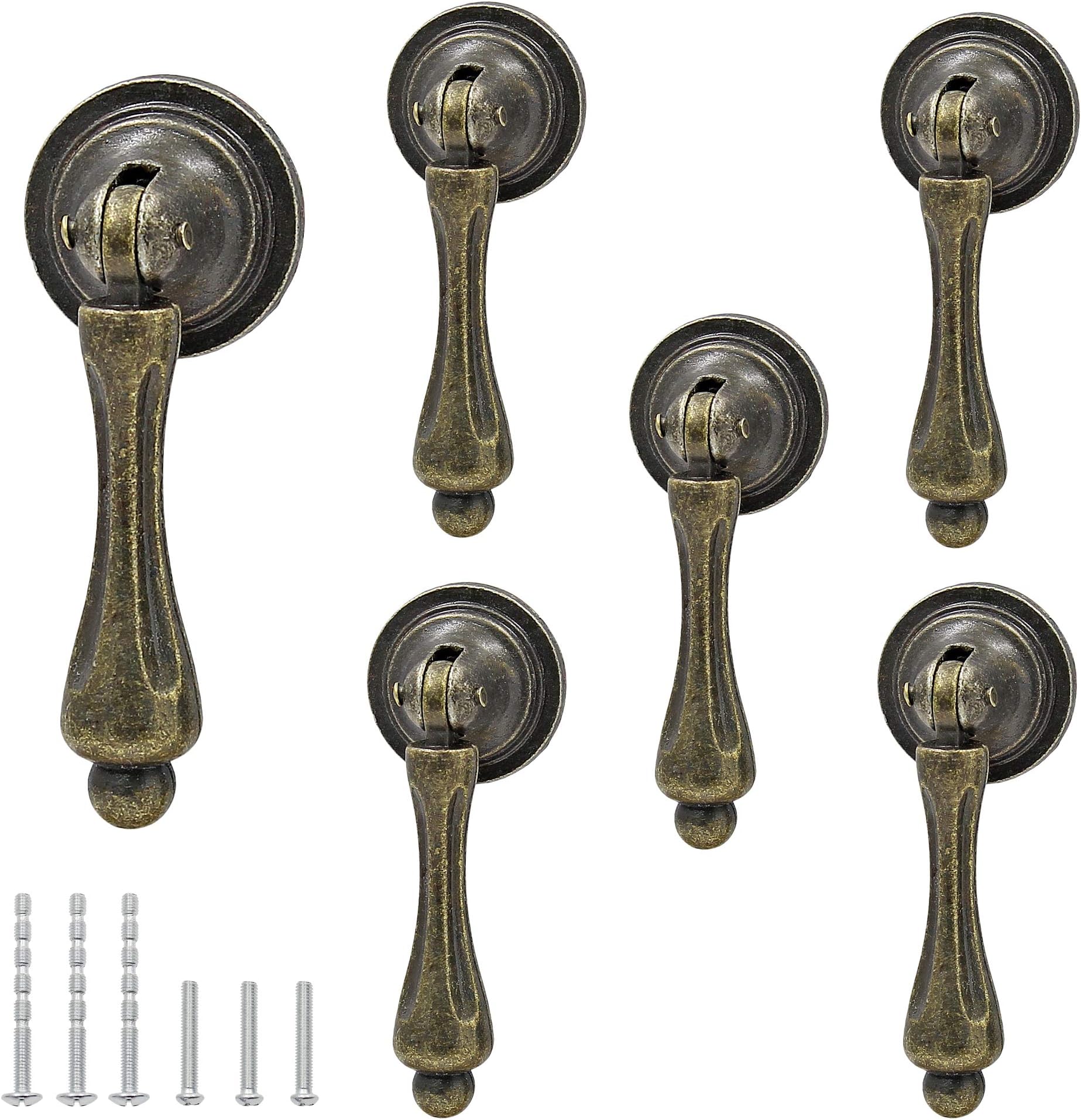 dophee 2Pcs Antique Bronze Metal Decorative Single Hole Drop Handle ...