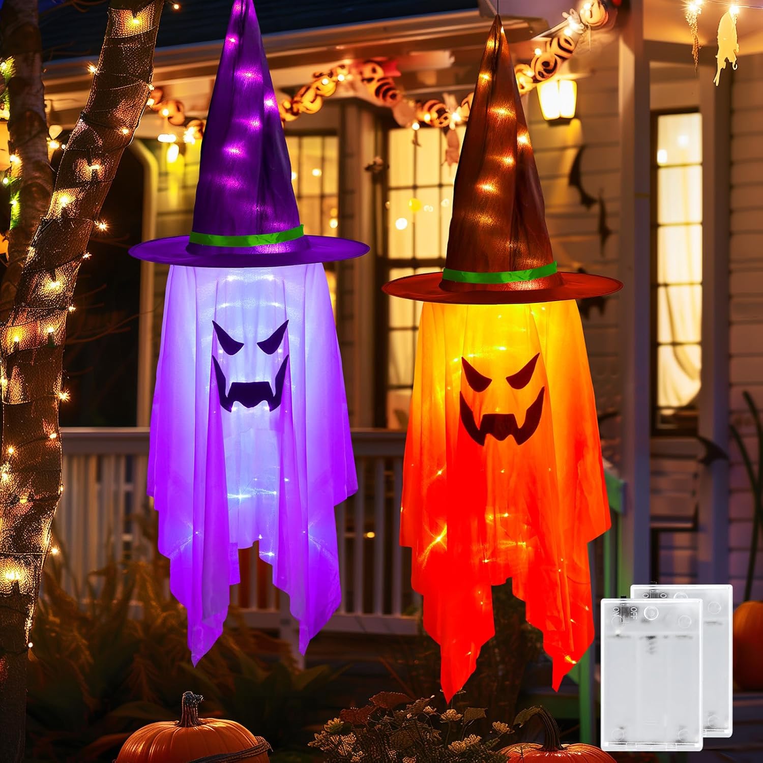Amazon.com: Minetom Halloween Lights Battery Operated, 2PC Large ...