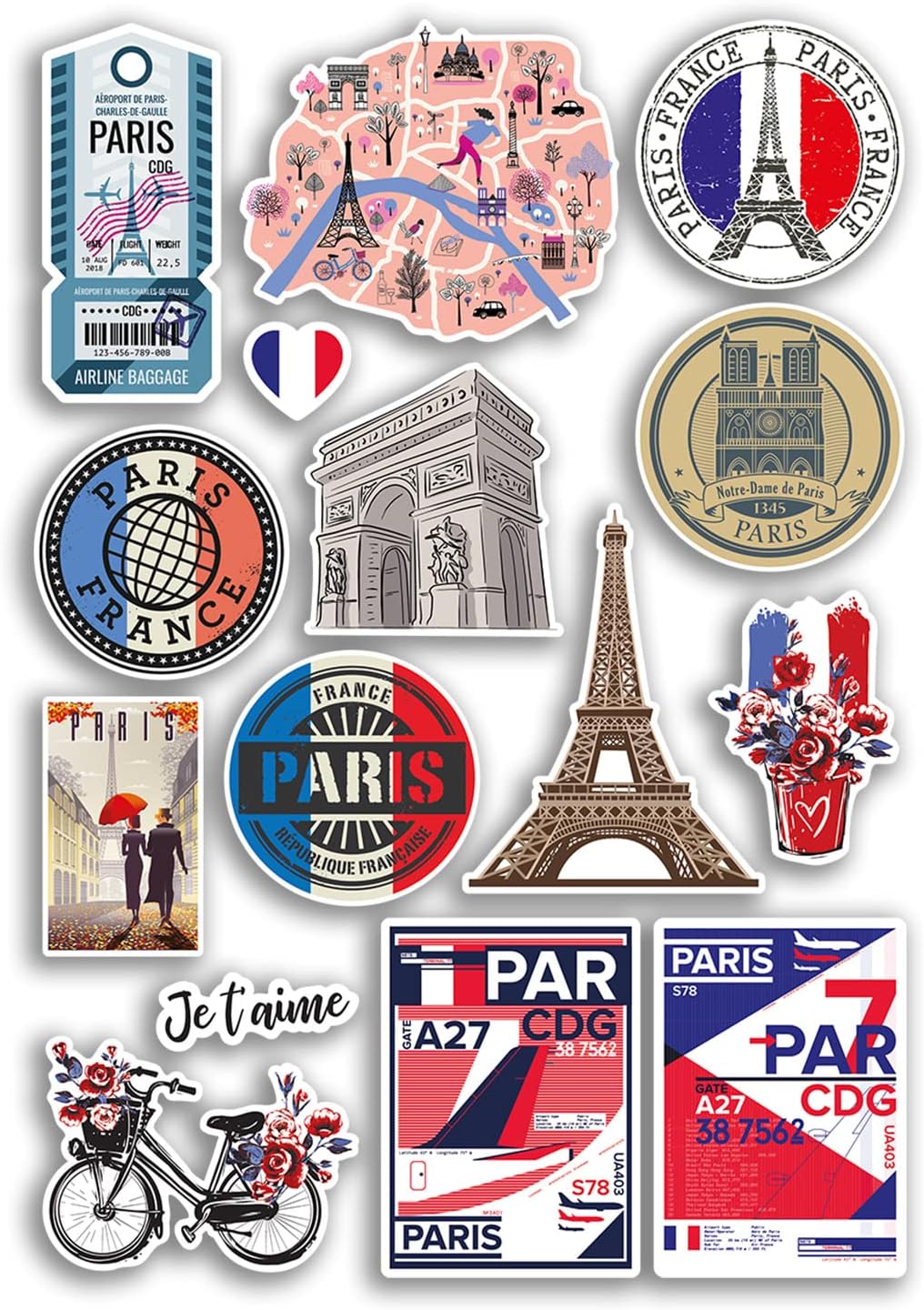 2 x Paris Eiffel Tower France Sticker Car Laptop Decal Travel Luggage ...