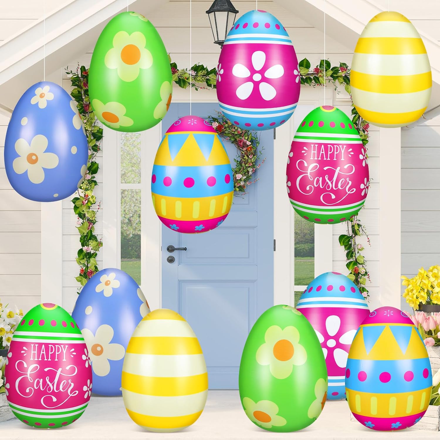 Amazon.com: Jetec 12 Pcs Inflatable Easter Eggs Decorations 12 Inch ...