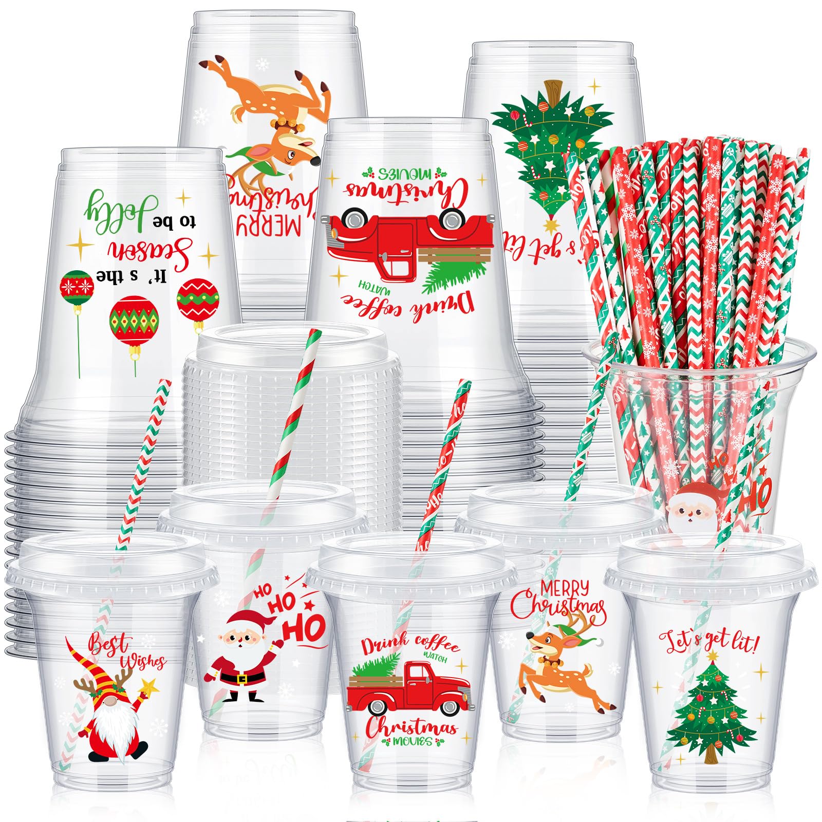 Amazon.com: Boao 36 Set Christmas Plastic Cups with Lids and Straws ...