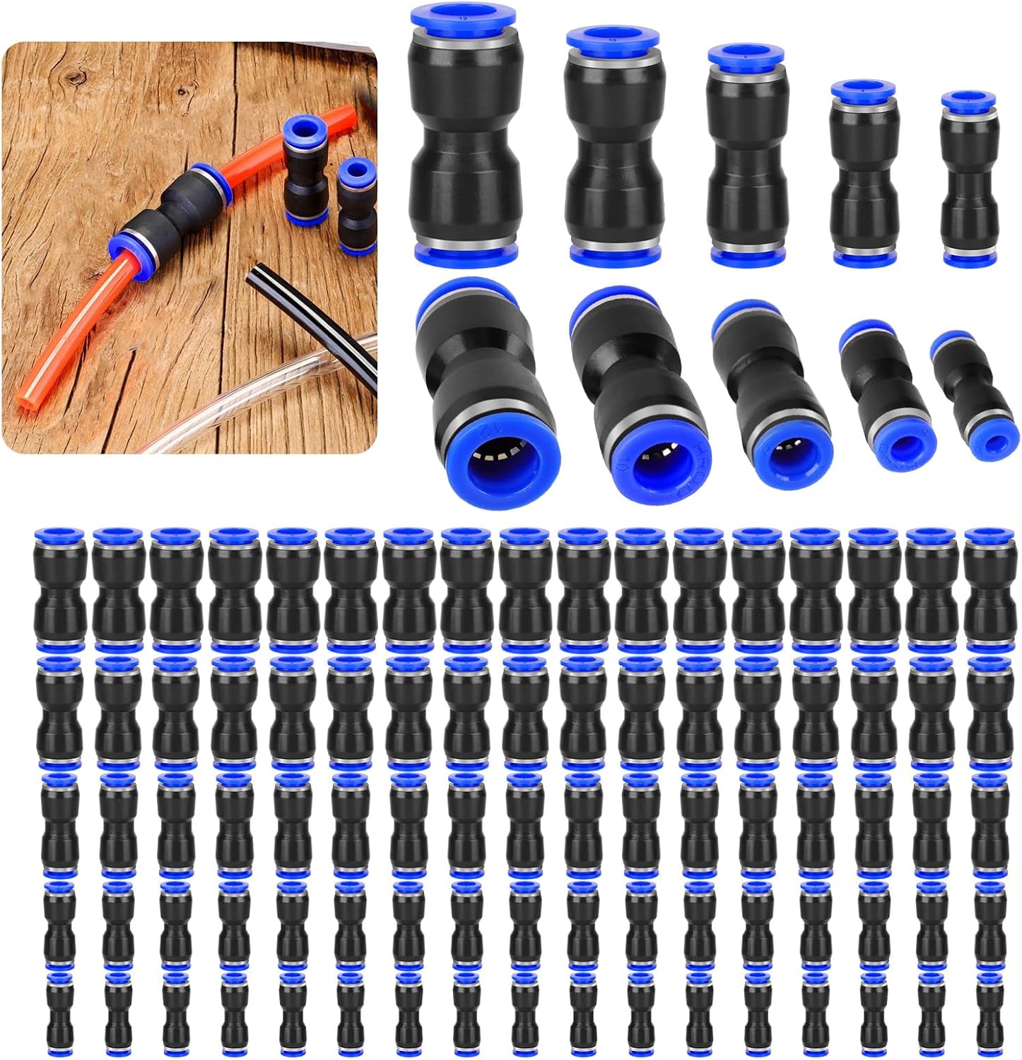 SUNJOYCO 100Pcs Straight Push Connectors, Quick Release Push to Connect ...