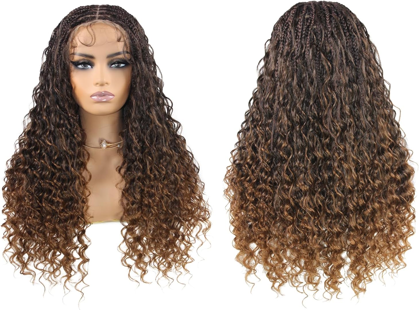 Amazon.com : FlowerSeason Full Lace Braided Wigs Bohemian Knotless ...
