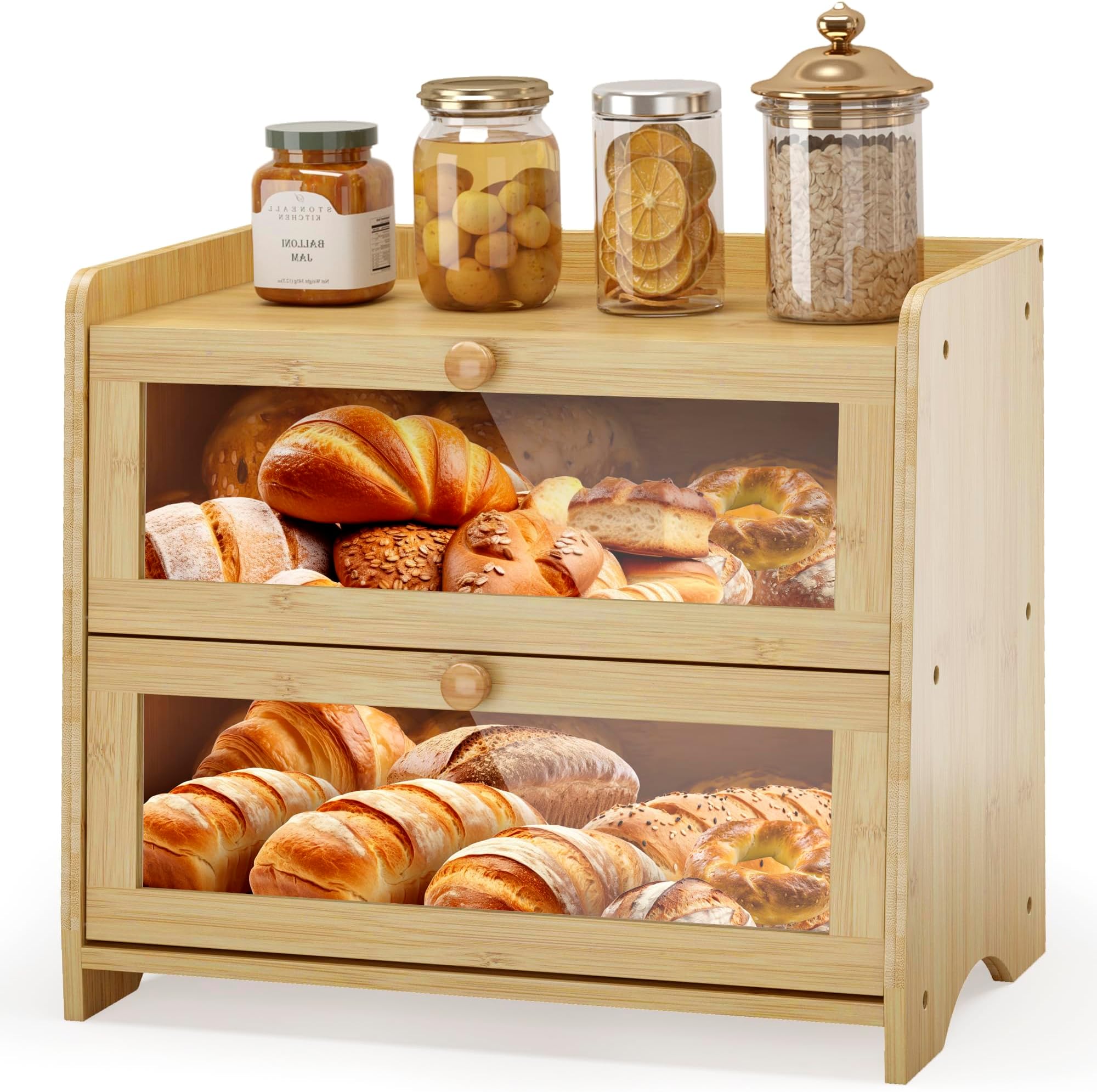 Amazon.com: Vriccc Large Bread Box, Bamboo Wood Bread Box for Kitchen ...