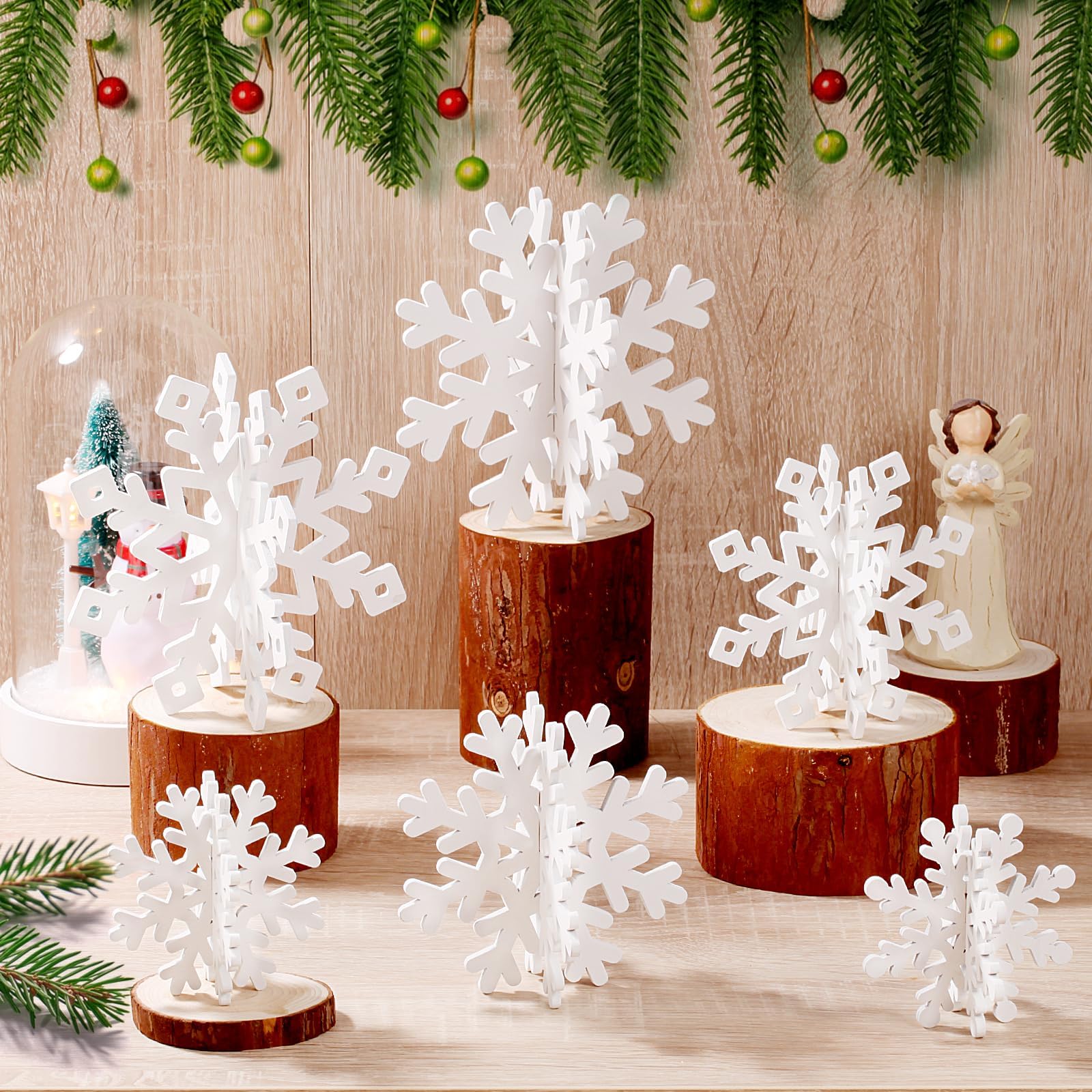 Amazon.com: Maitys 12 Pcs Christmas Wooden Snowflake Decor Winter Signs ...