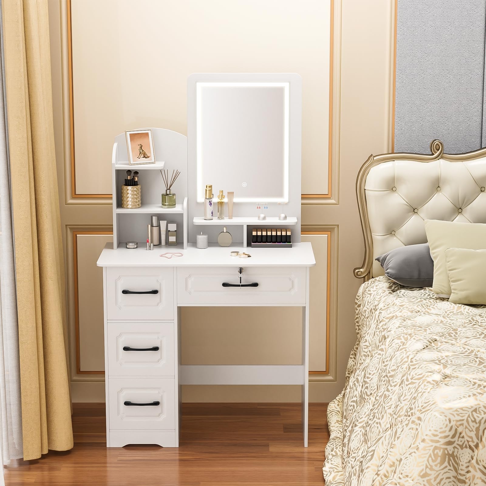 Amazon.com: Makeup Vanity Desk with Mirror and Lights, Modern ...