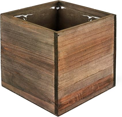 Amazon.com : Natural Wood Cube Planter Box with Plastic Liner, 5" x 5 ...