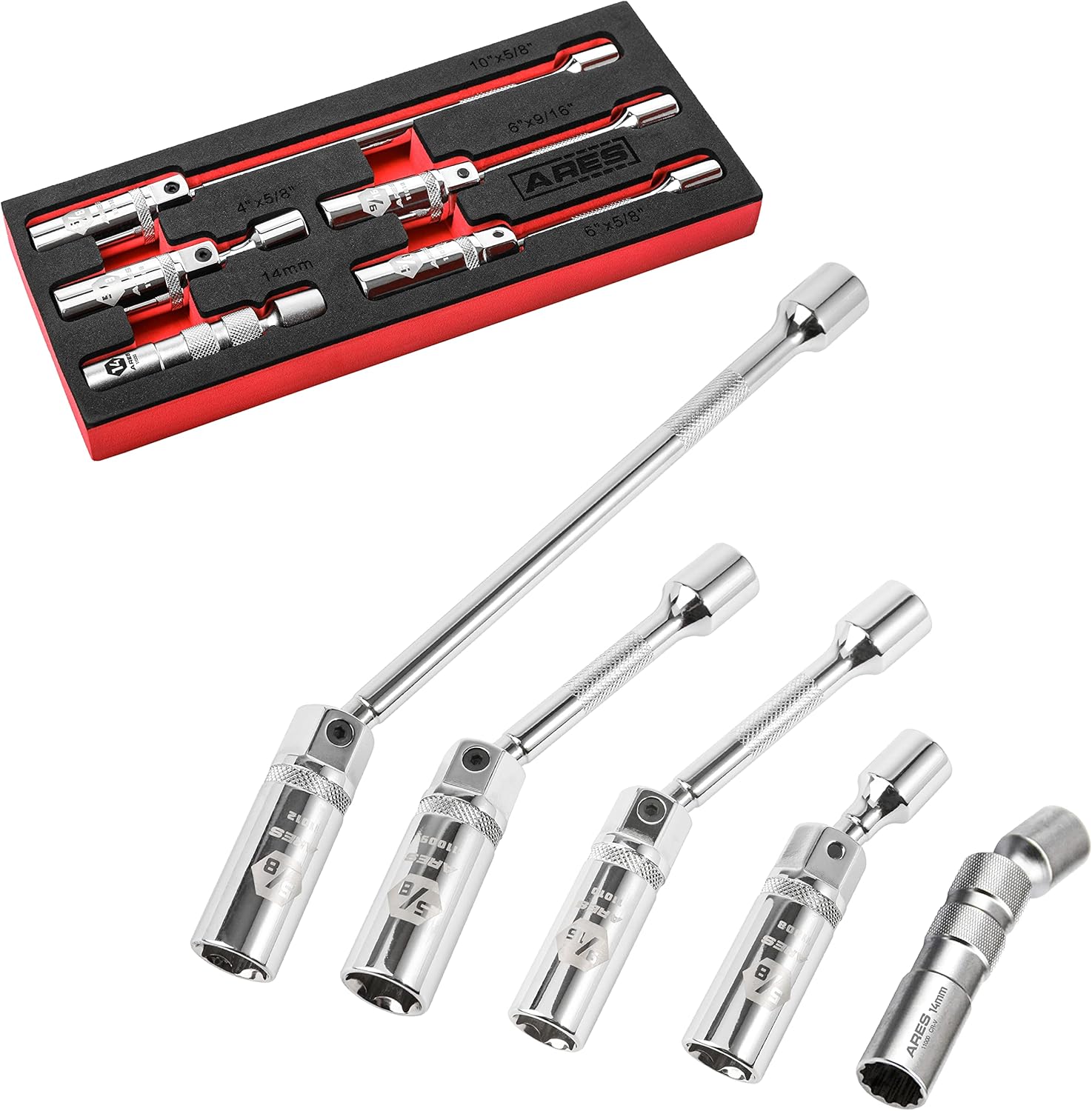 ARES 11014 - 5-Piece Magnetic Swivel Spark Plug Socket Set - Includes ...