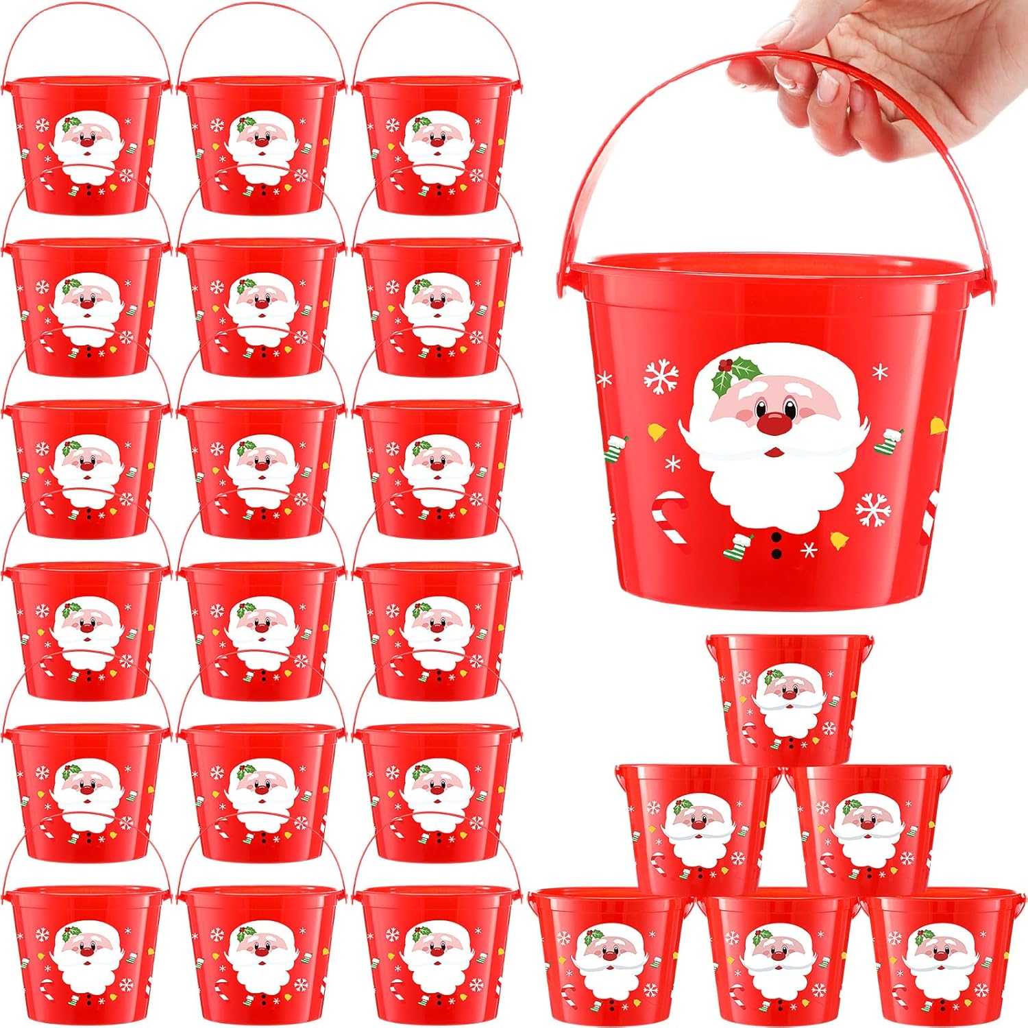 Amazon.com: Sliner 24 Pcs Plastic Christmas Buckets Bulk with Handles 5.71 x 4.53 x 4.53 Inch ...