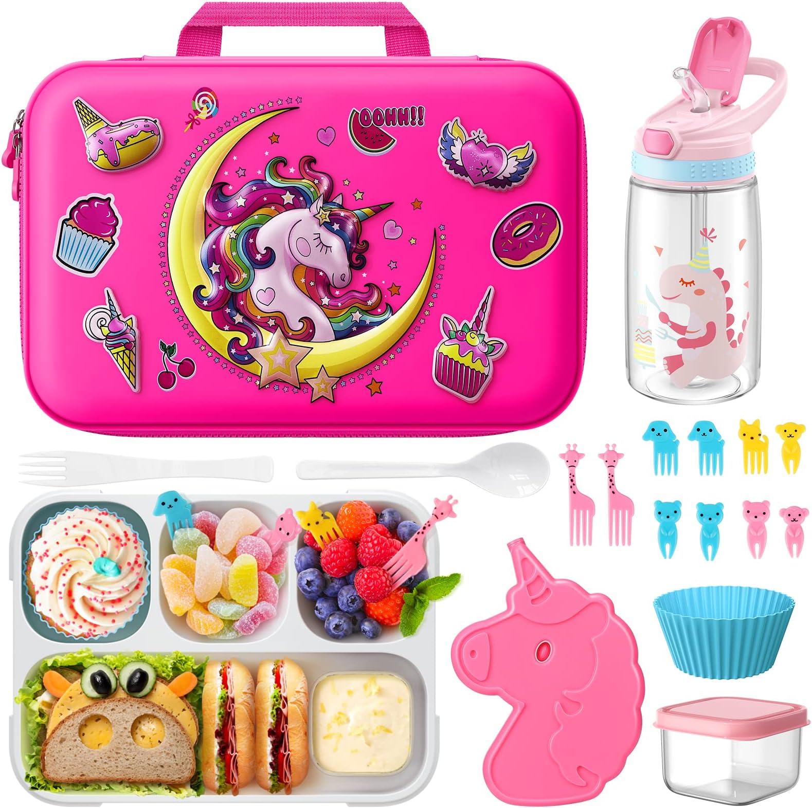 Amazon.com: COO&KOO Unicorn Insulated Lunch Box Set with 3 Compartment ...