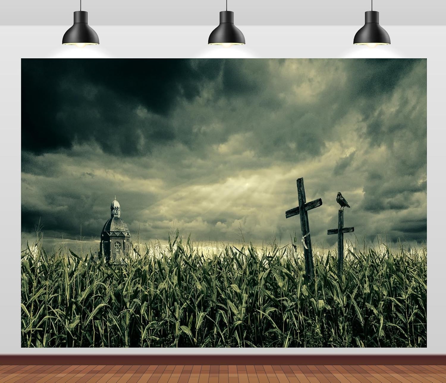 Amazon.com : BELECO 10x8ft Fabric Spooky Cornfield Backdrop Cloudy ...