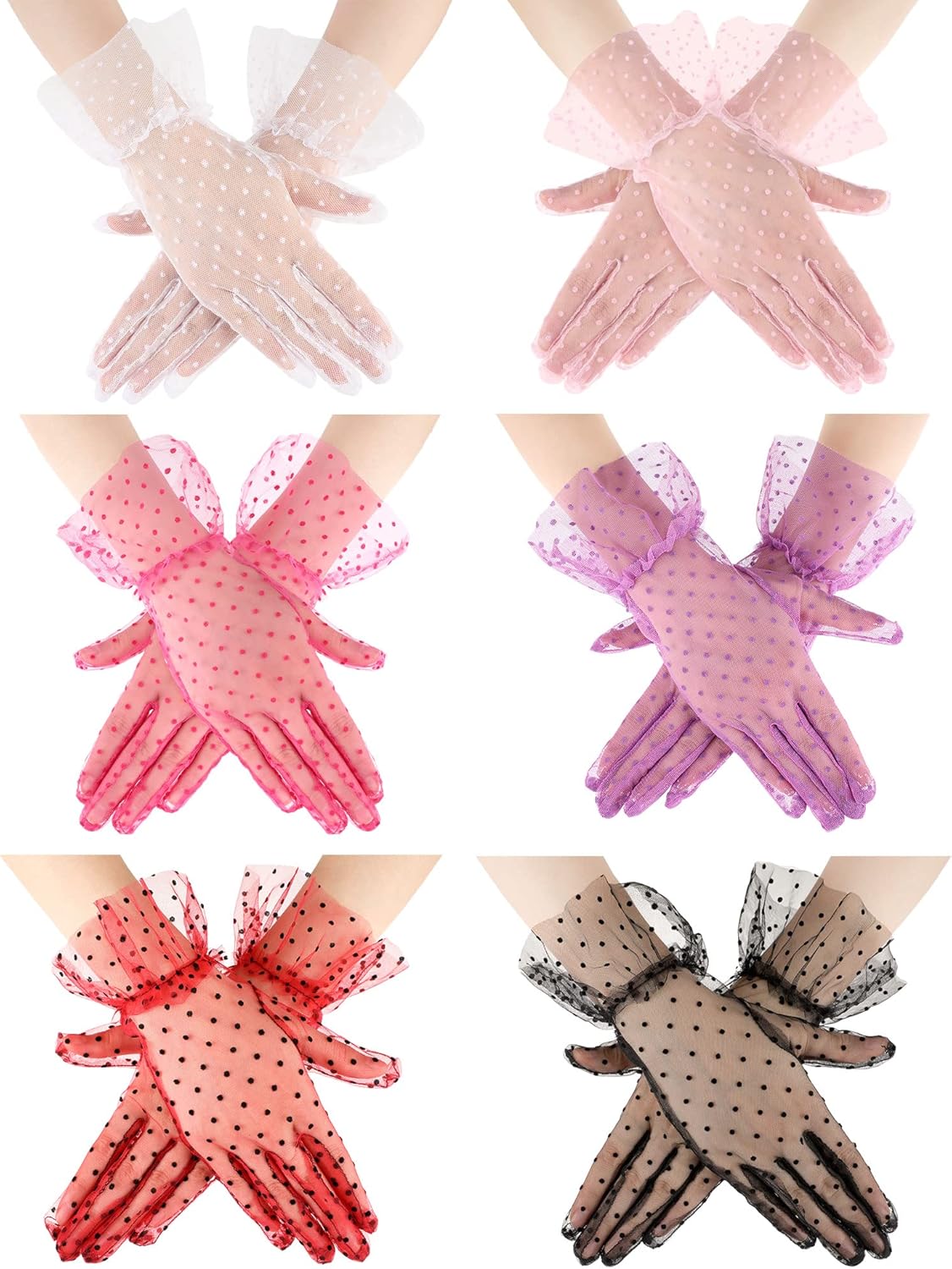 Amazon.com: Geyoga 6 Pairs Ladies Lace Polka Dot Gloves Elegant Short ...