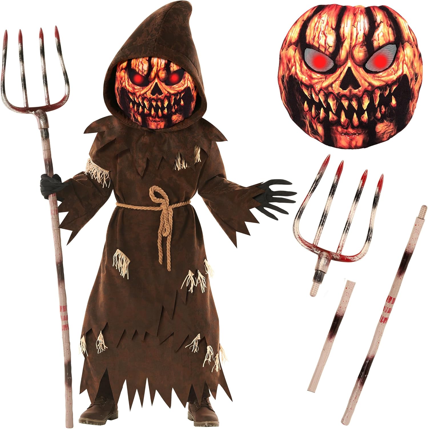 Morph Scary Pumpkin Costume With Pitchfork and Mask, Scary Halloween ...