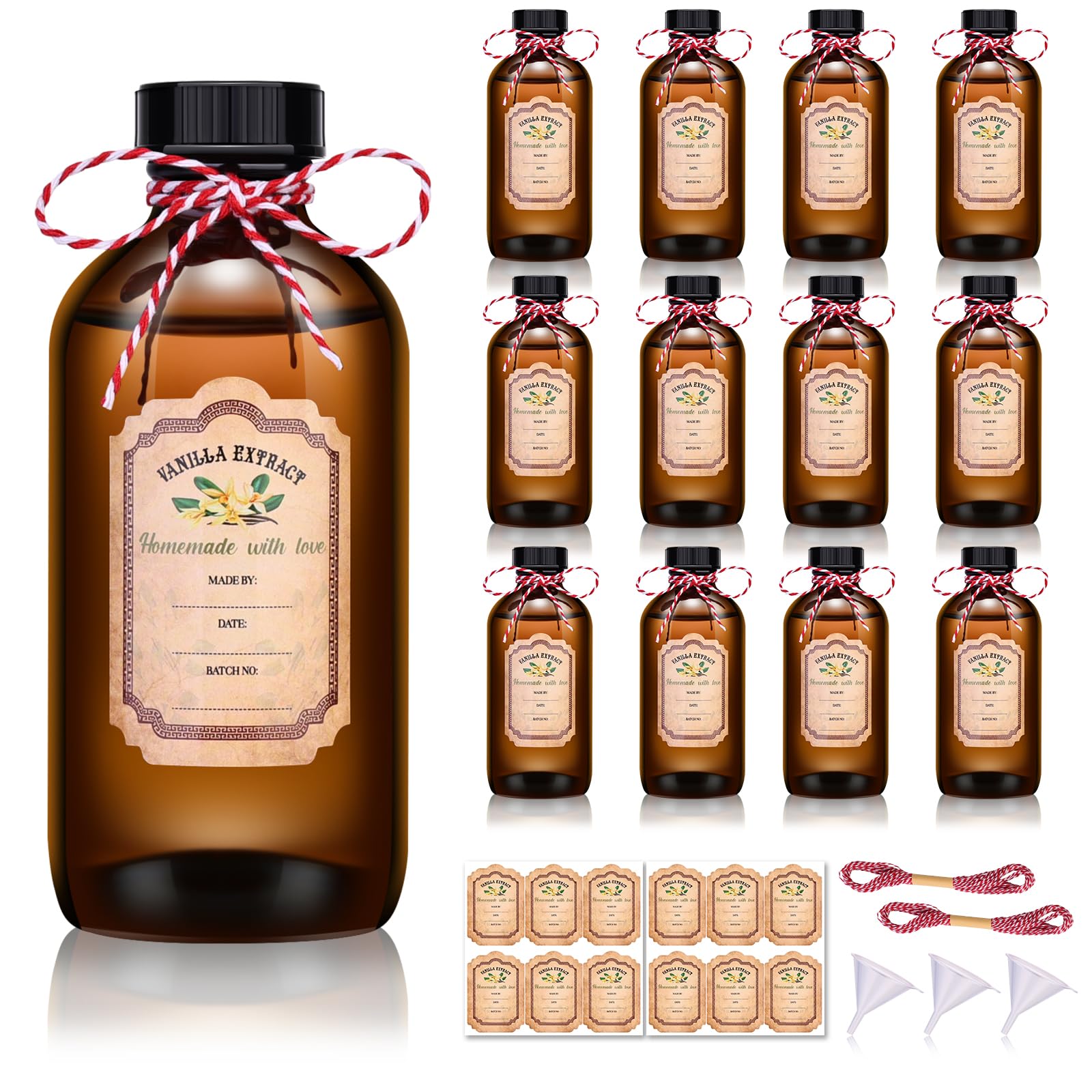 Amazon.com: 12 Pack Amber Glass Bottles for Vanilla Extract Homemade 8 ...