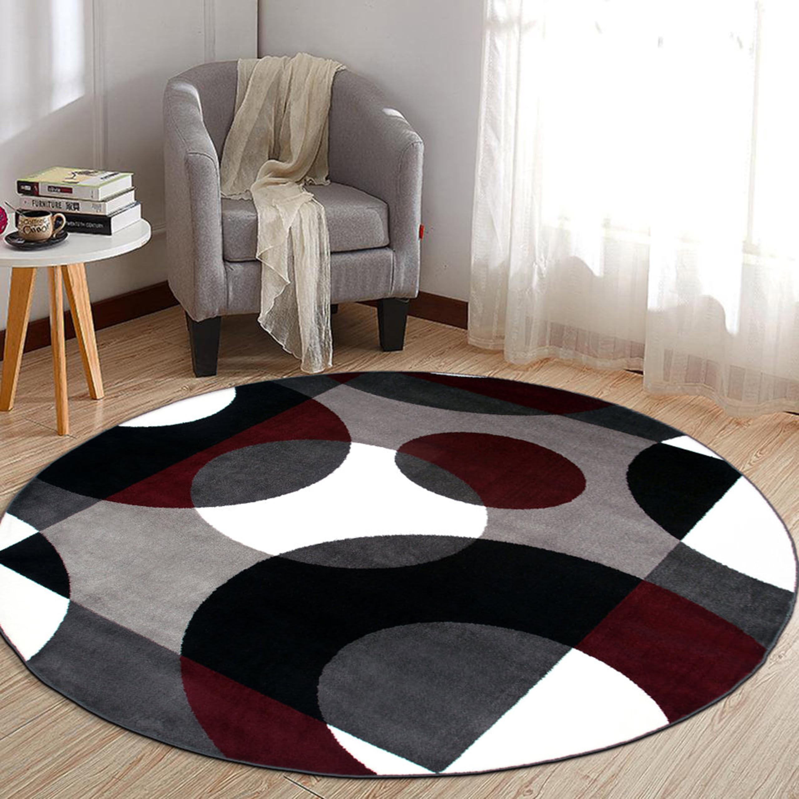 6' 6" round Rugshop Modern Circles Carpet Easy Maintenance for Home ...