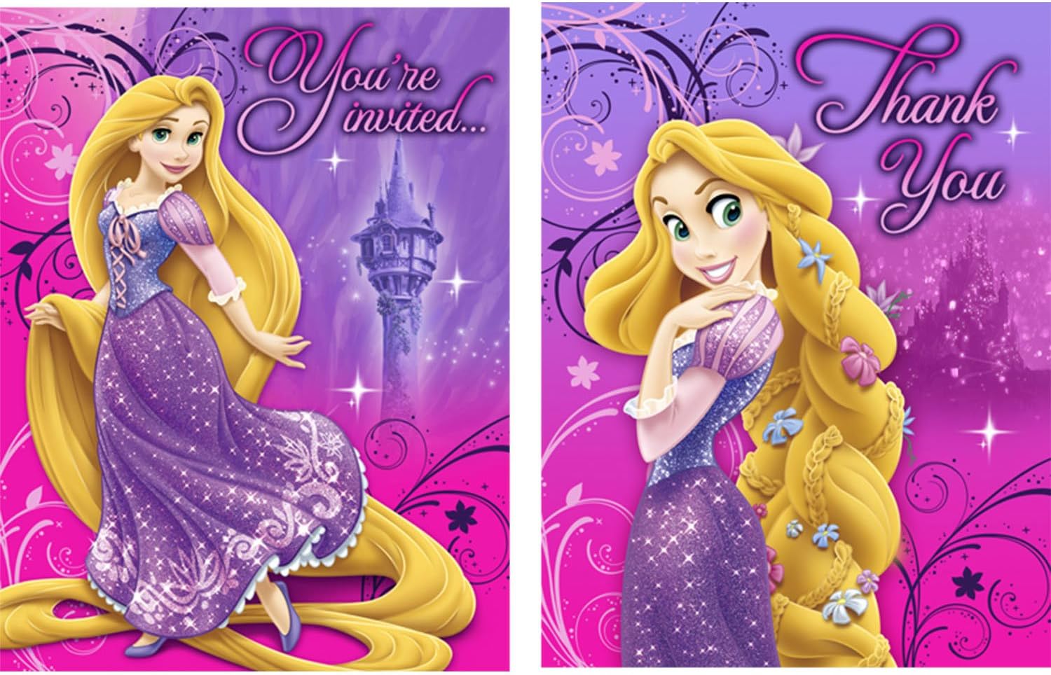 Amazon.com : 16 Pcs Princess Rapunzel Birthday Invitation Cards with ...