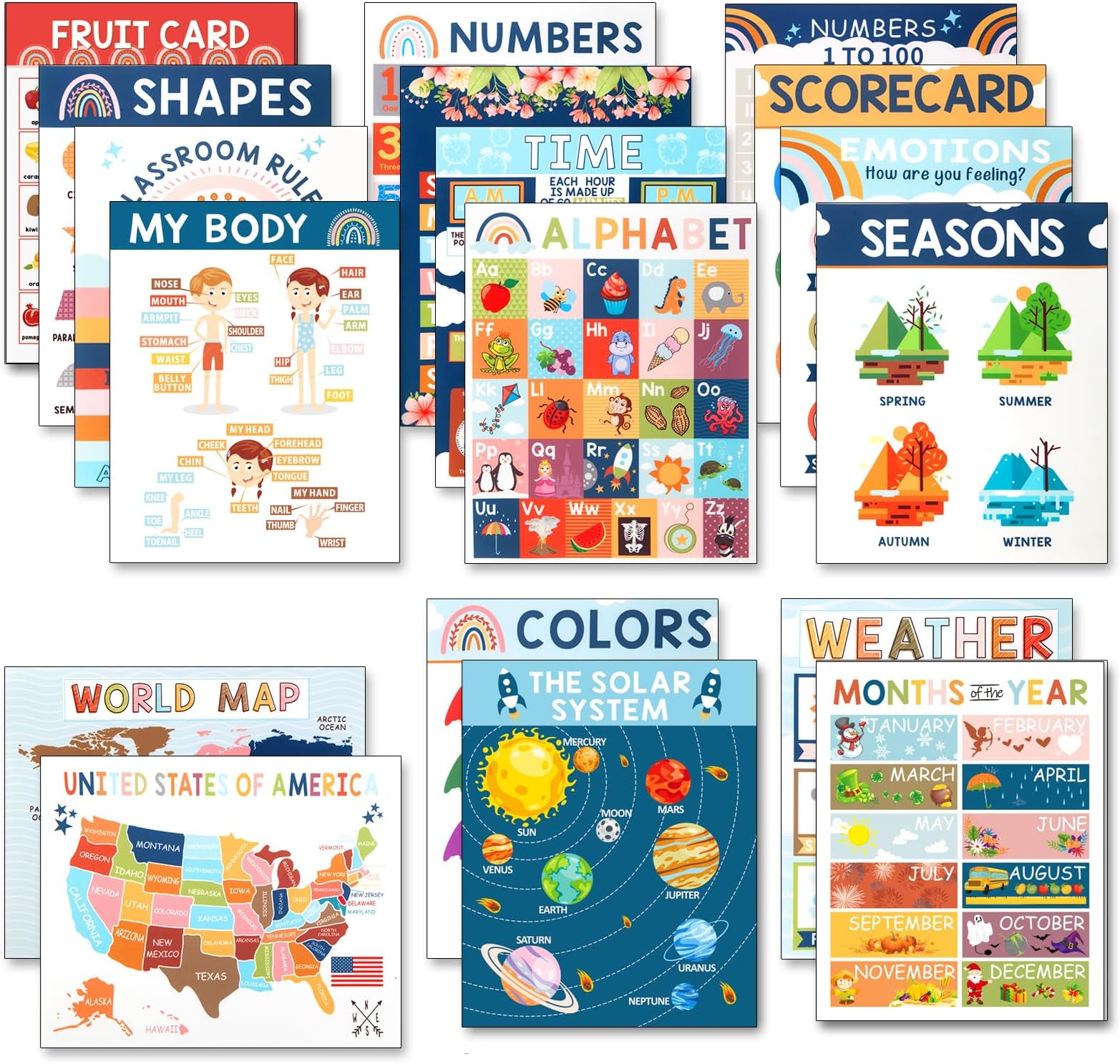 Amazon.com: Educational Preschool Posters for Toddlers and Kids Perfect ...