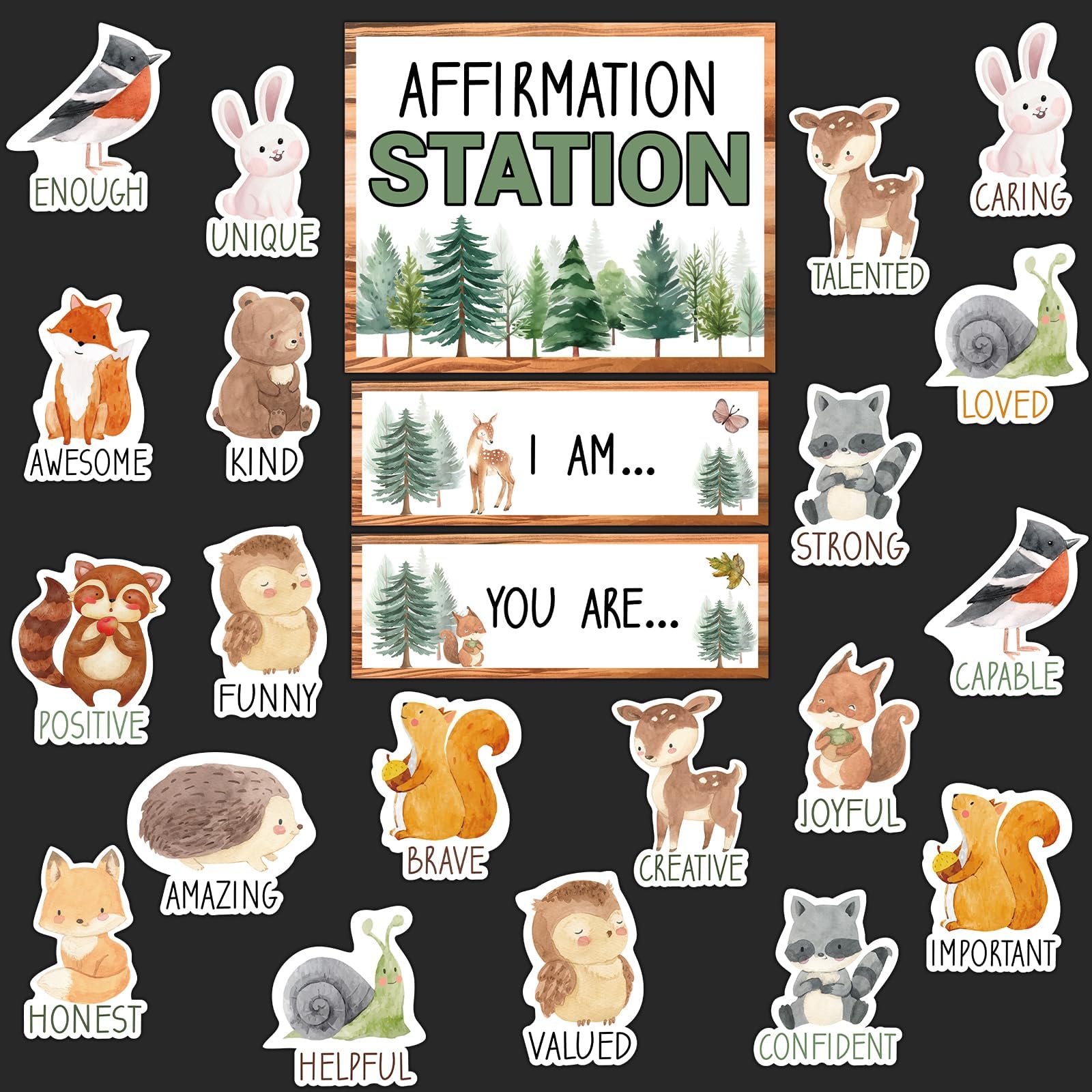 Amazon.com : Affirmation Station Bulletin Board Set Woodland Animal ...