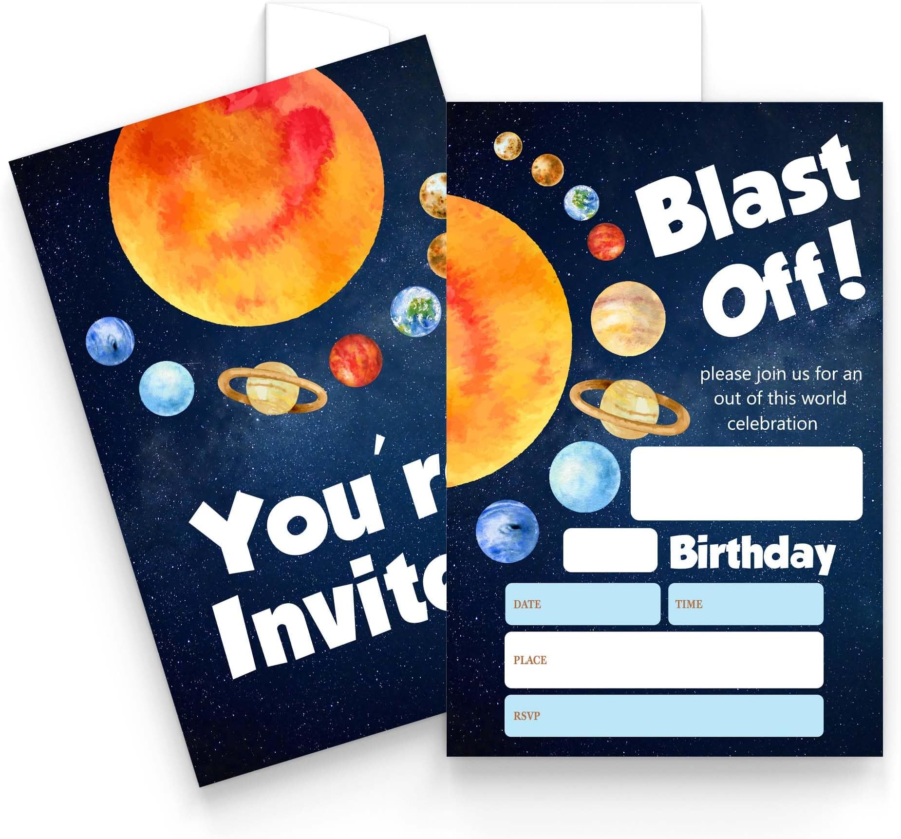 Amazon.com : Outer Space Birthday Invitations With Envelopes, Galaxy ...