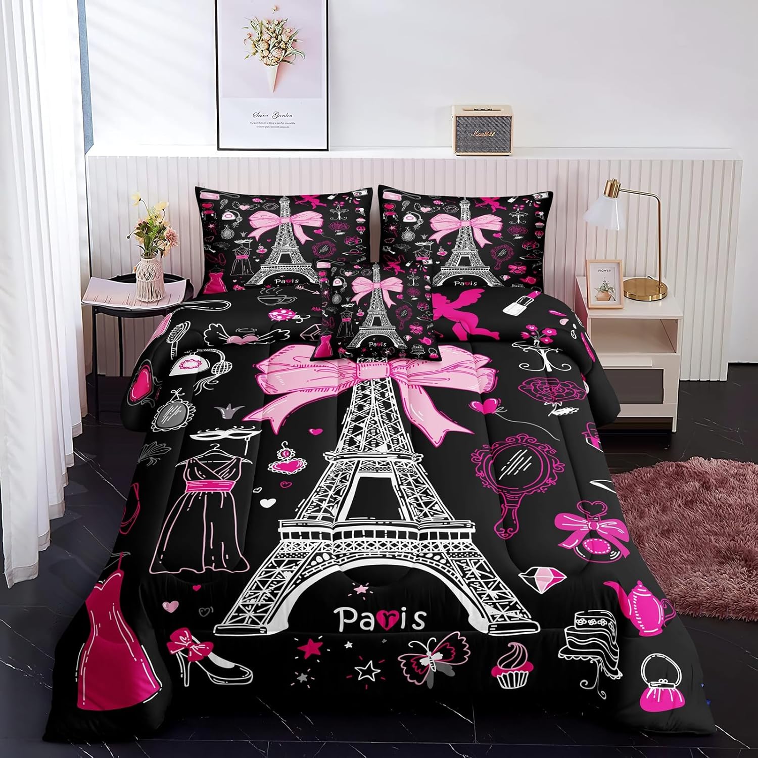 Amazon.com: ROWADALO Paris Themed Bedroom Bed in a Bag Full Size Paris ...