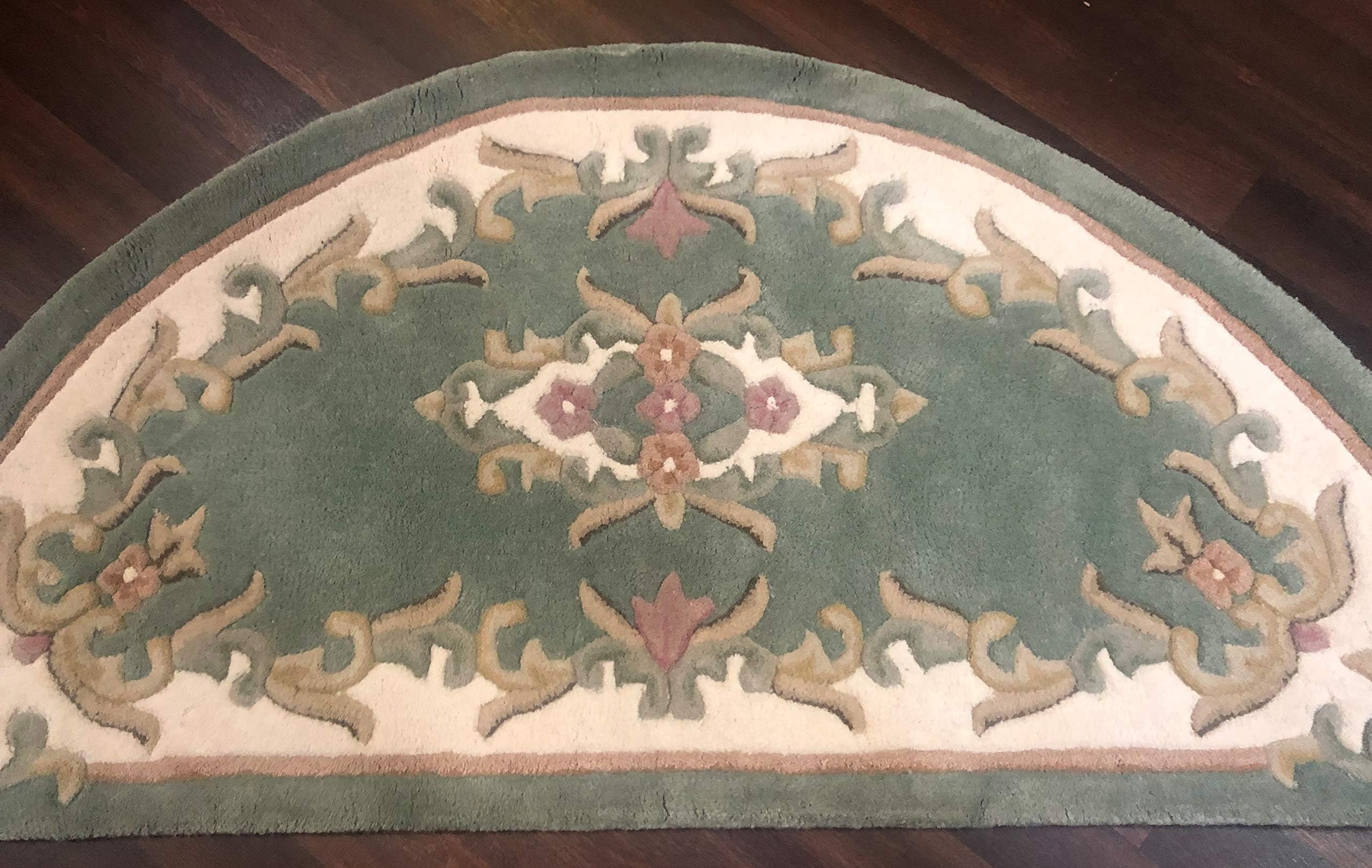 Half Moon Indian Wool Rugs Handmade Traditional Design Light Green ...