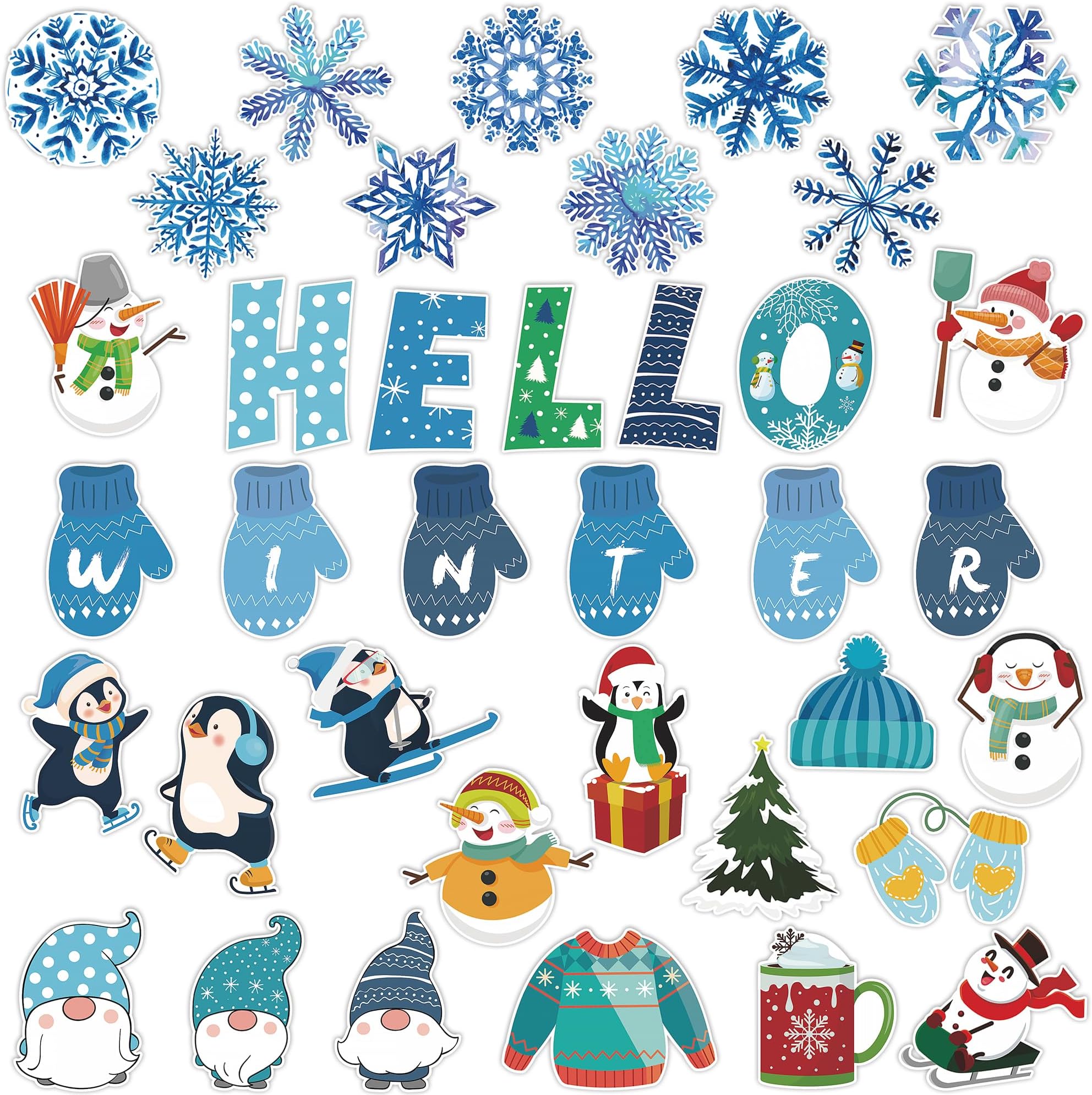 Amazon.com: Lucleag 74PCS Hello Winter Cutouts for Bulletin Board Decoration, Winter Snowman ...