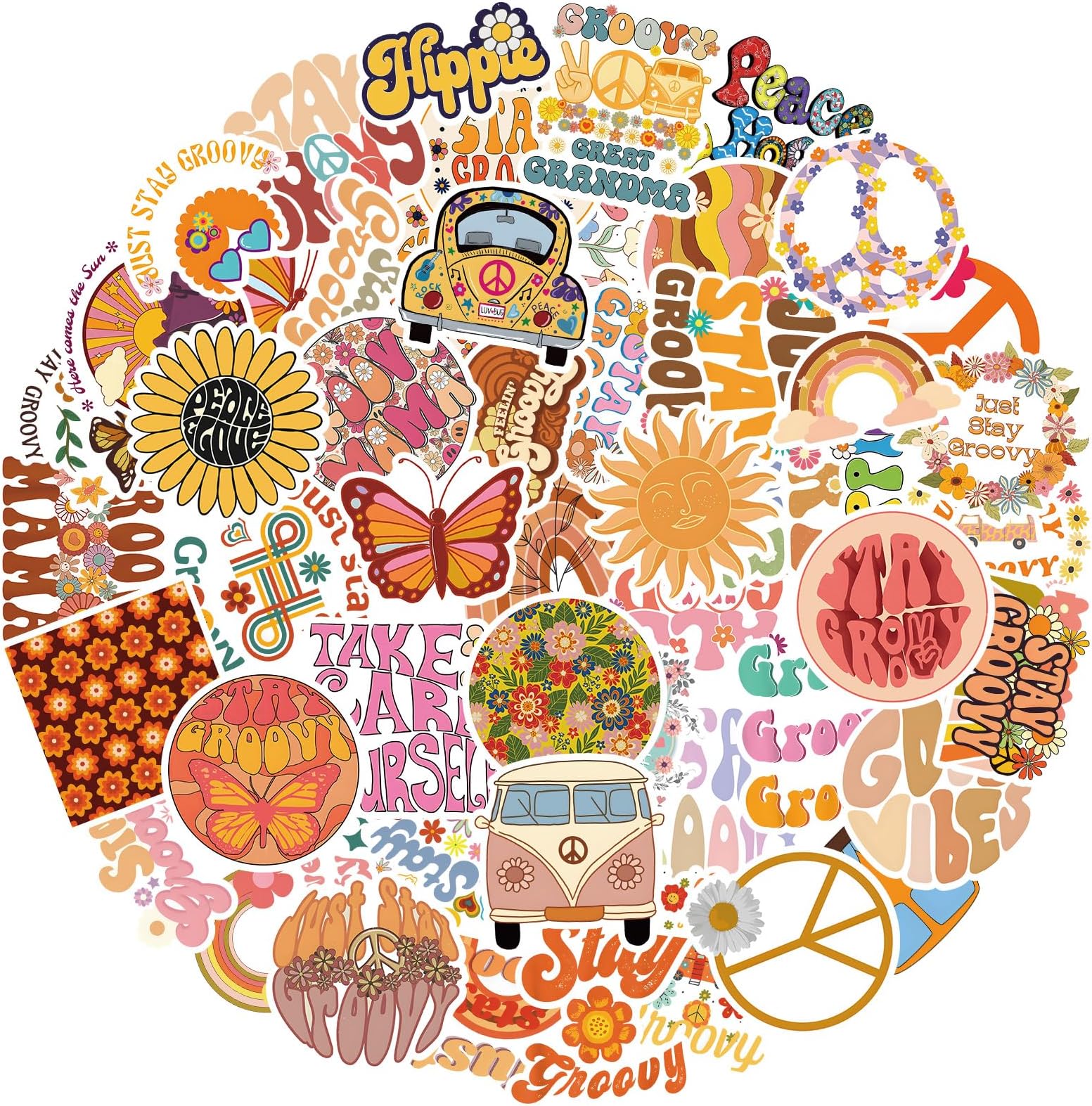 Amazon.com: Hippie Stickers 50Pcs, Rainbow Daisy Flower Stickers ...