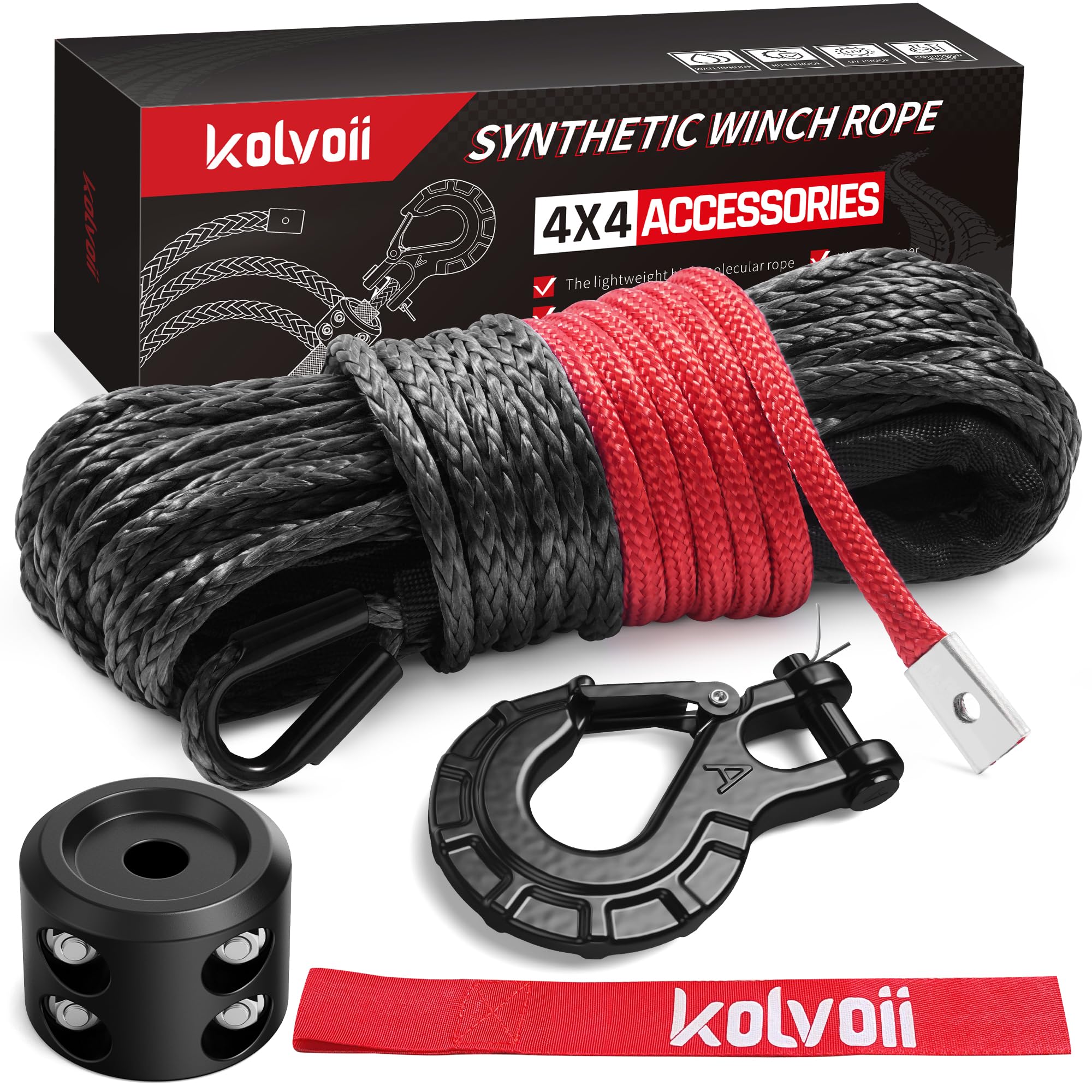 Amazon.com: Kolvoii Synthetic Winch Rope Kit, 1/4 inch x 50ft Winch ...