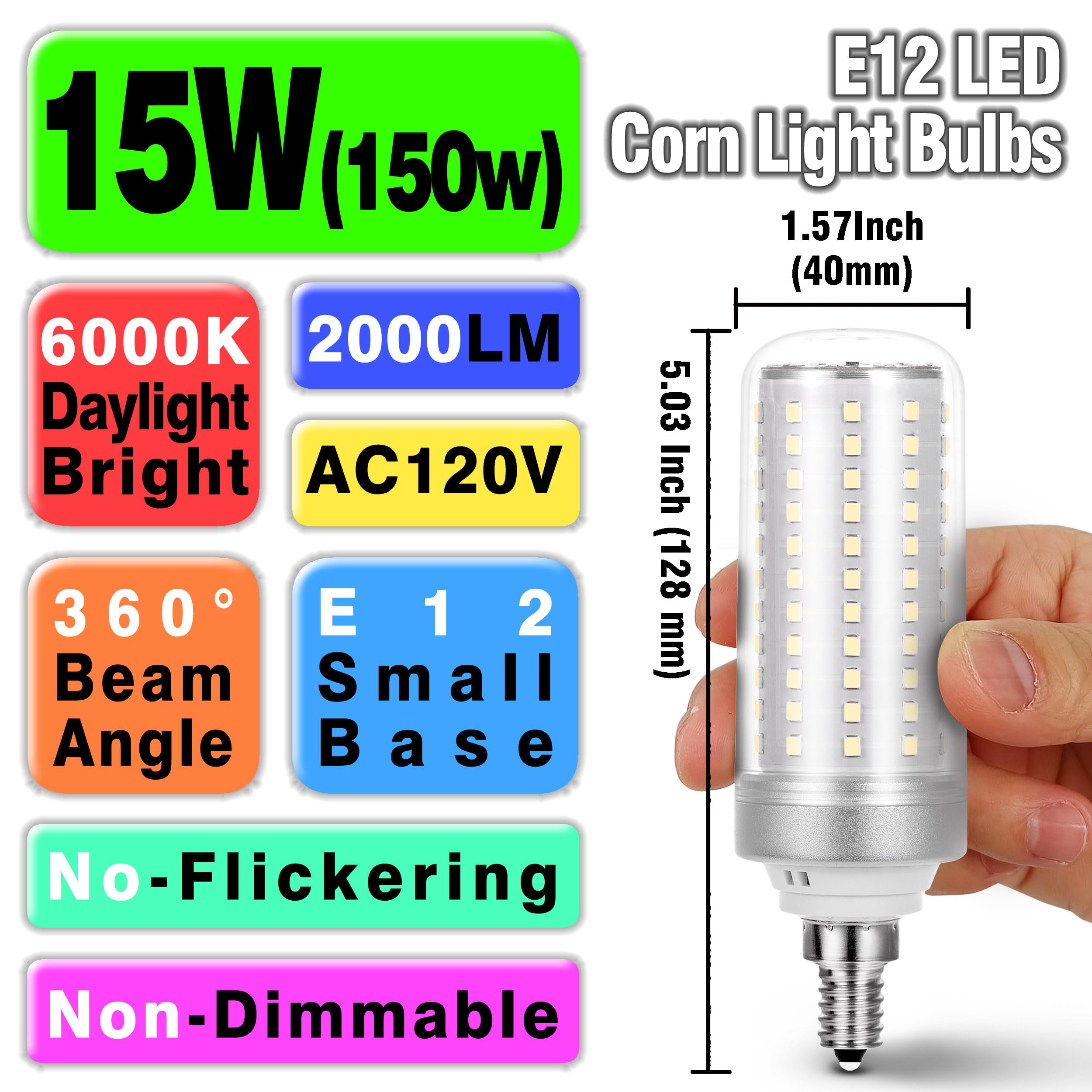 Snapklik.com : Big 157x 5.03 Inch, E12 150w Replacement LED Candelabra ...