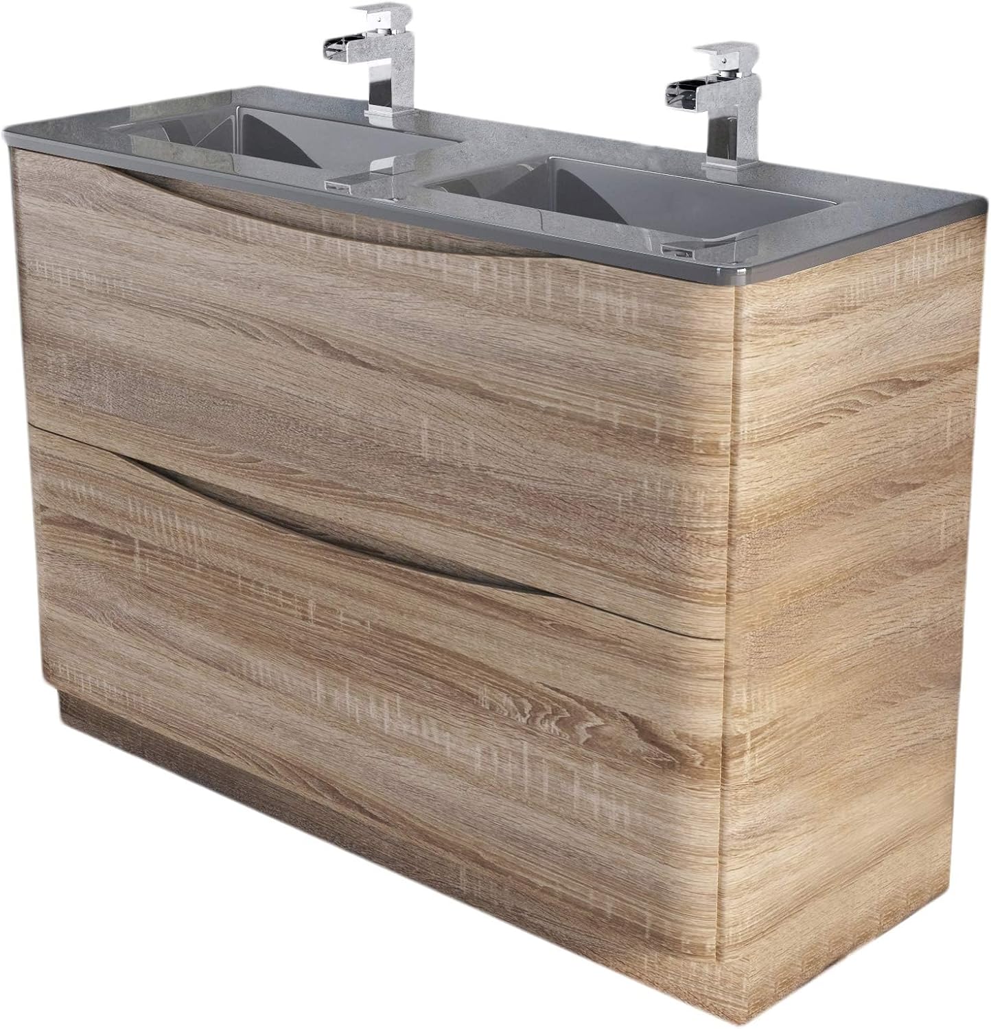 Eaton Light Ash Floor Standing Vanity Unit Includes Grey Glass Basin ...