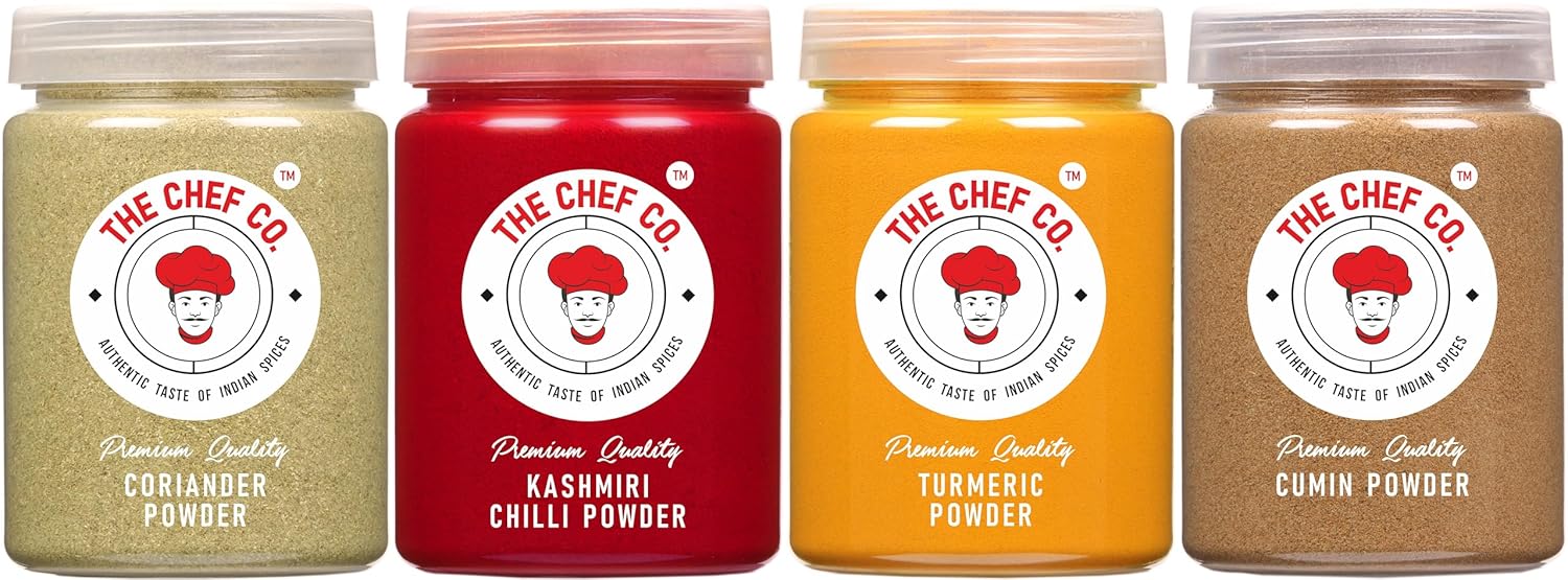 The Chef Co. Combo of Coriander Powder (115g) Kashmiri Chilli Powder (155g) Turmeric Powder ...