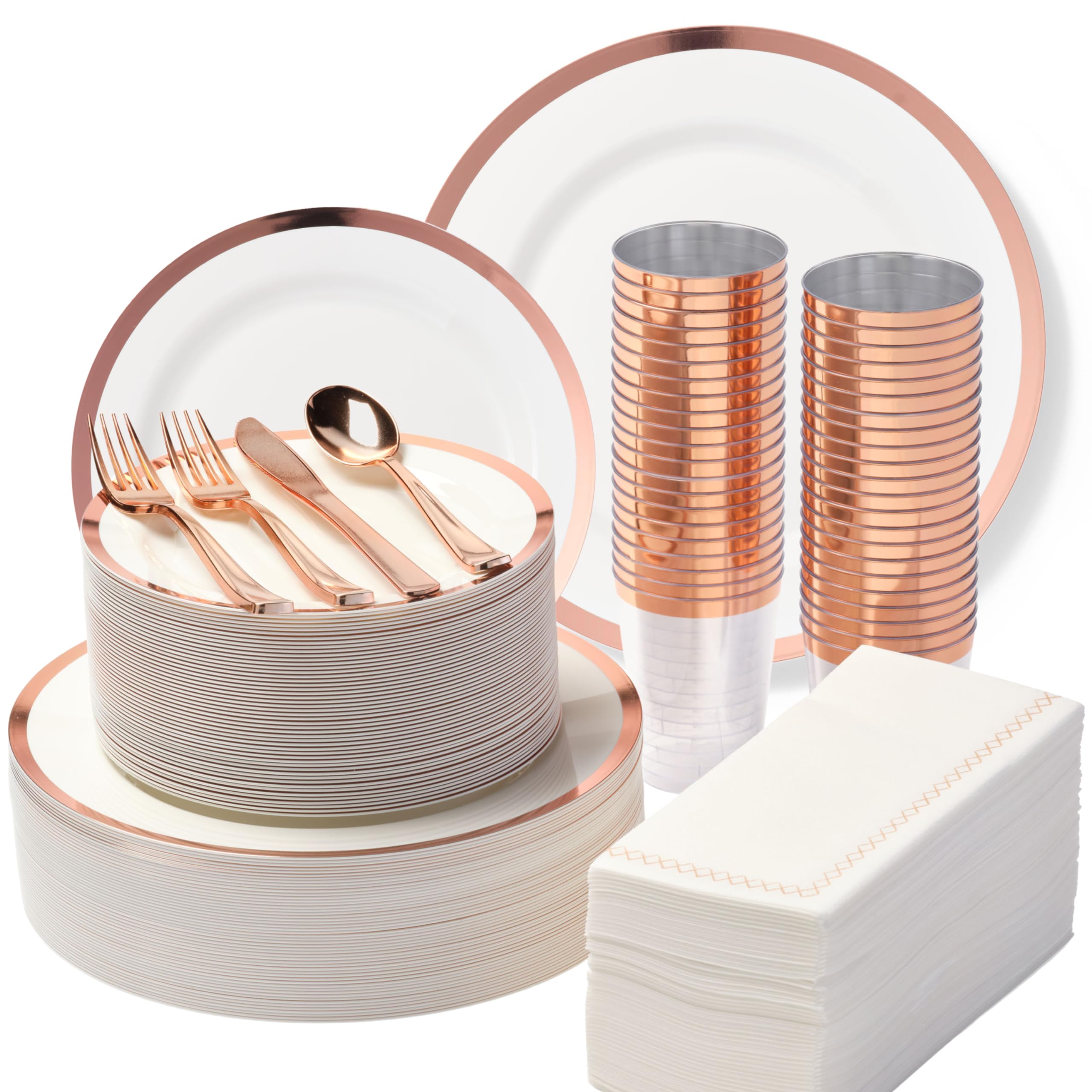 Amazon.com: By Madee Heavyweight Elegant Disposable Dinnerware Set-Rose ...