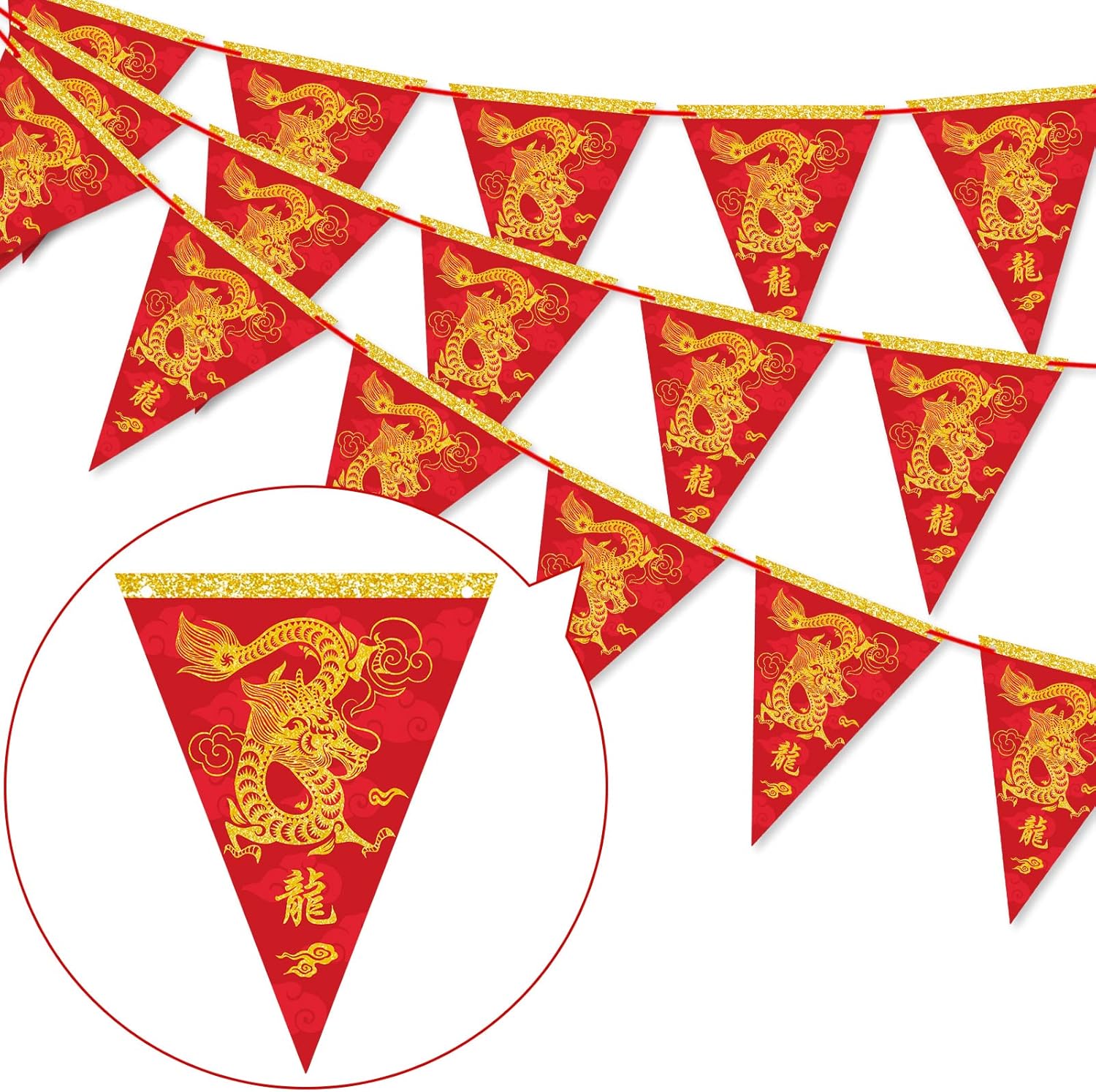 cluis 20pcs Chinese New Year Dragon Pennant Banner Pre-Assembled 2024 ...