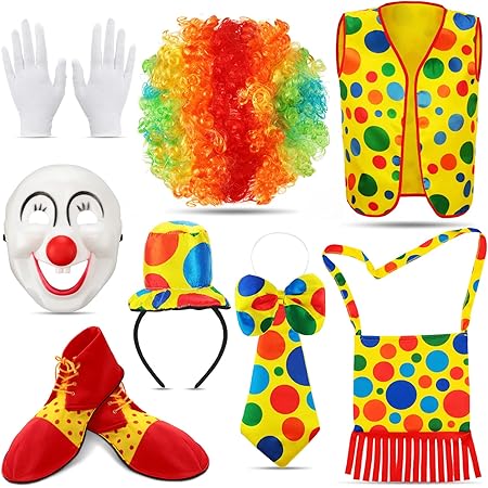 Amazon.com: jiebor 2Pack Clown Costume Set Rainbow Red Clown Wig Nose ...
